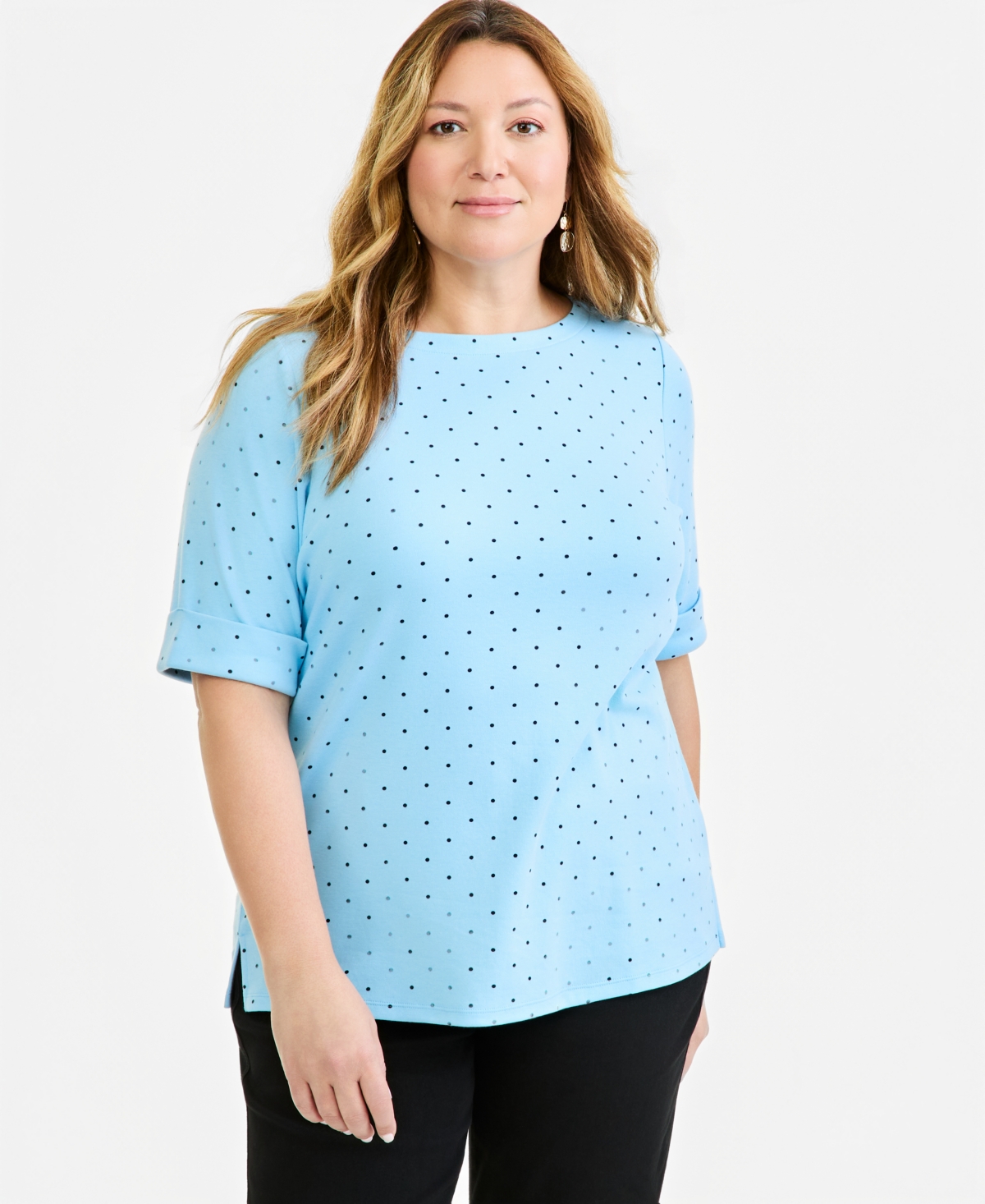 Click here for Style & Co Plus Size Printed Boat-Neck Elbow-Sleev... prices