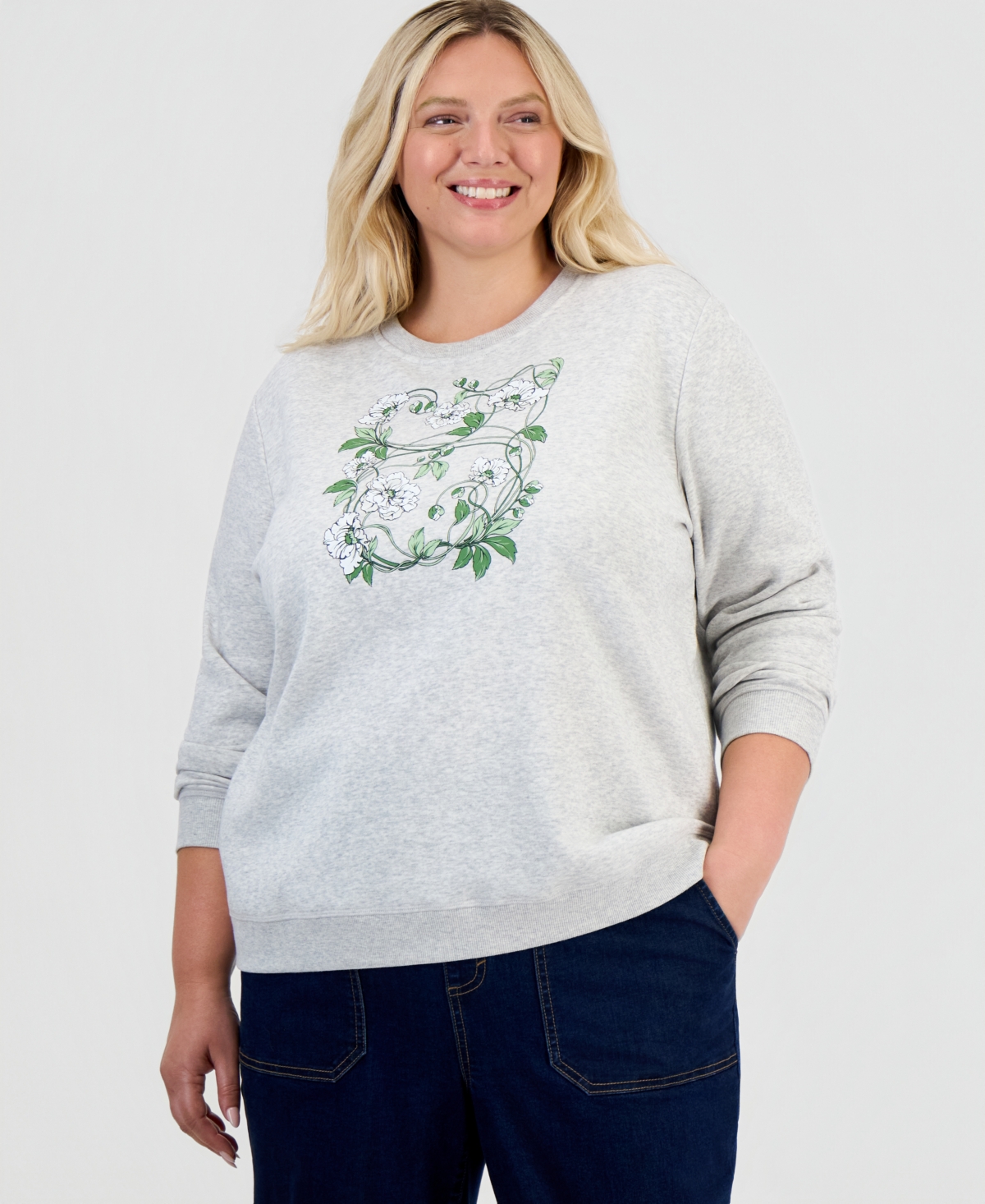 Click here for Style & Co Plus Size Printed Fleece Crewneck Sweat... prices