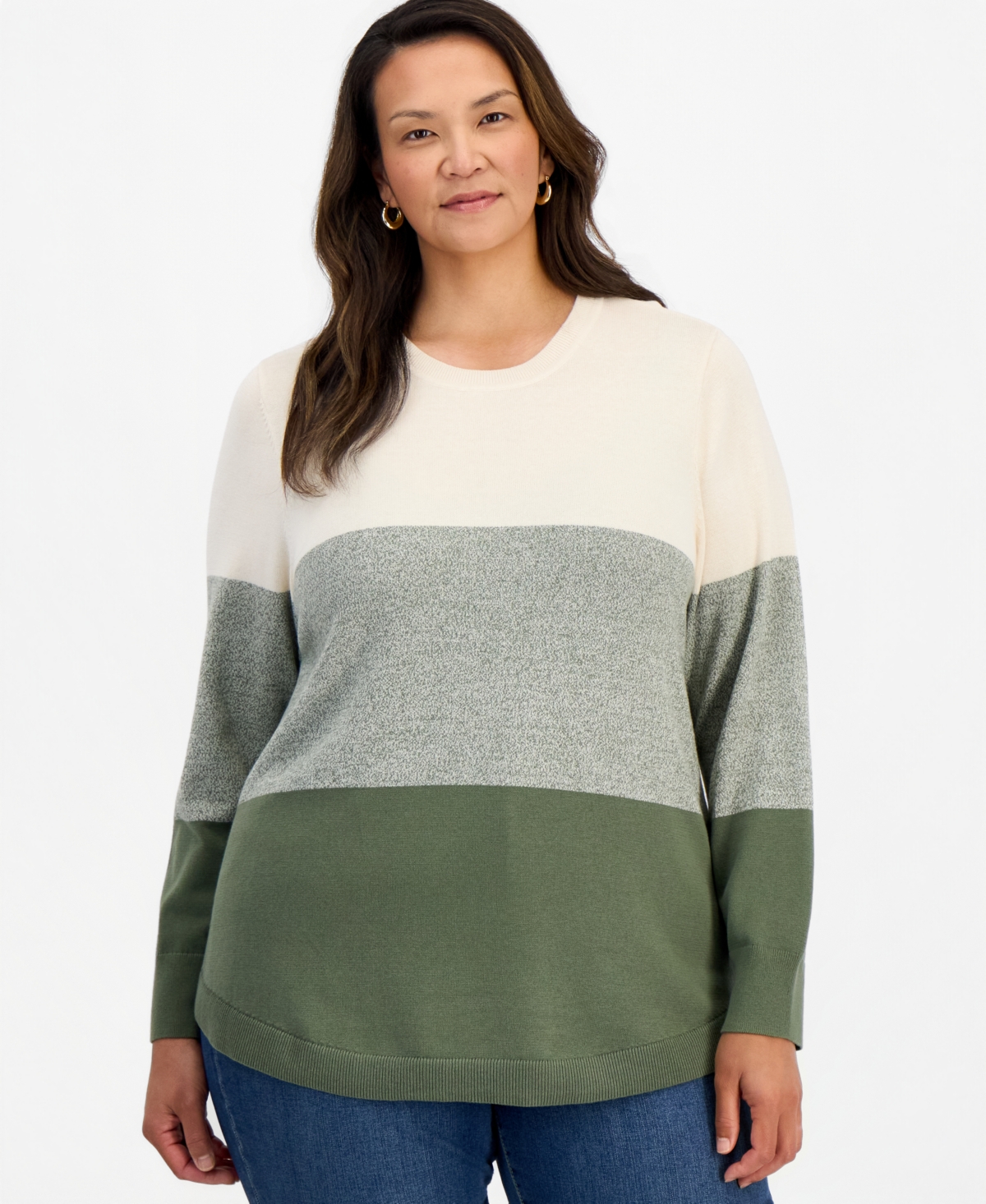 Click here for Style & Co Plus Size Colorblocked Curved-Hem Sweat... prices