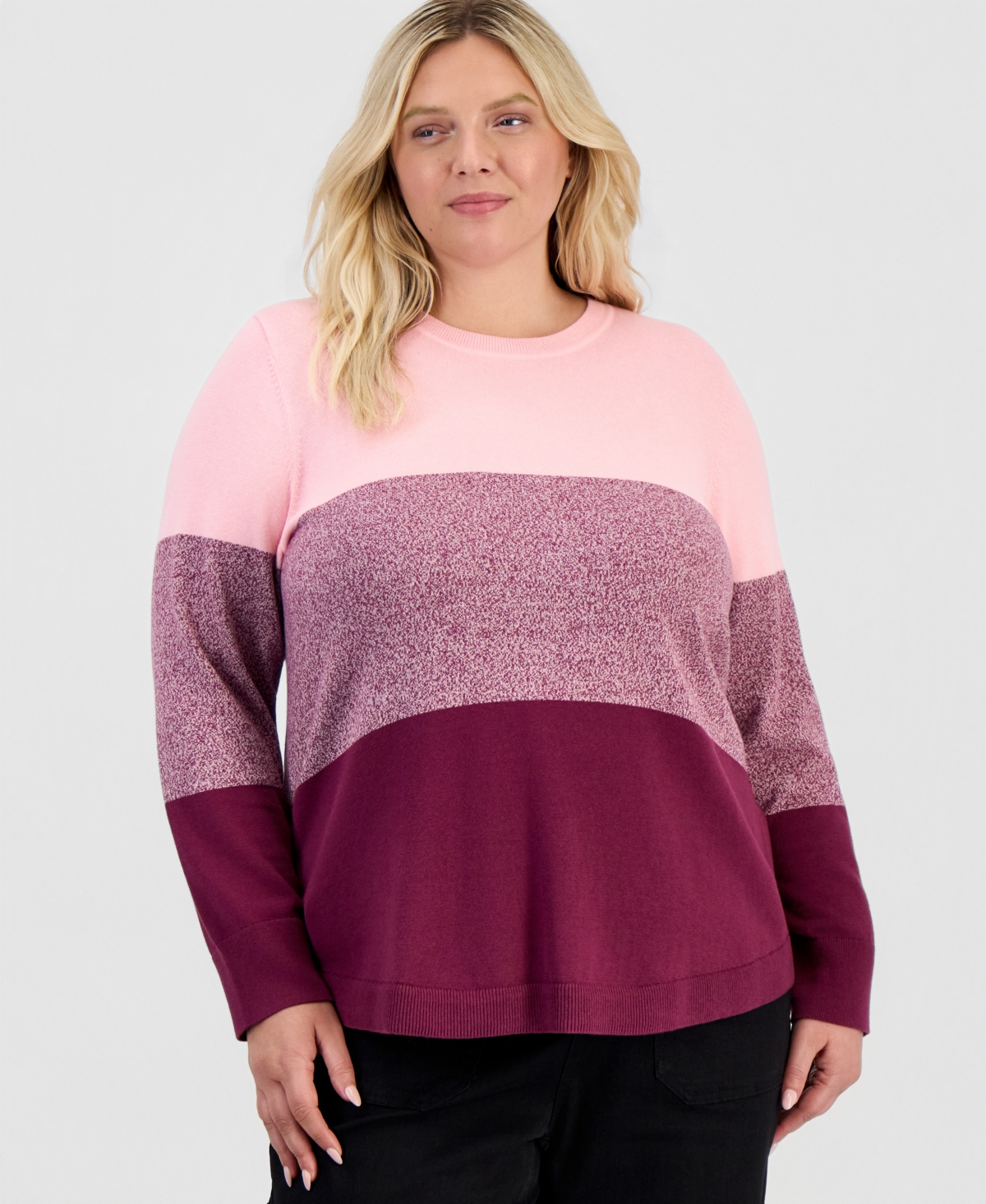 Click here for Style & Co Plus Size Colorblocked Curved-Hem Sweat... prices