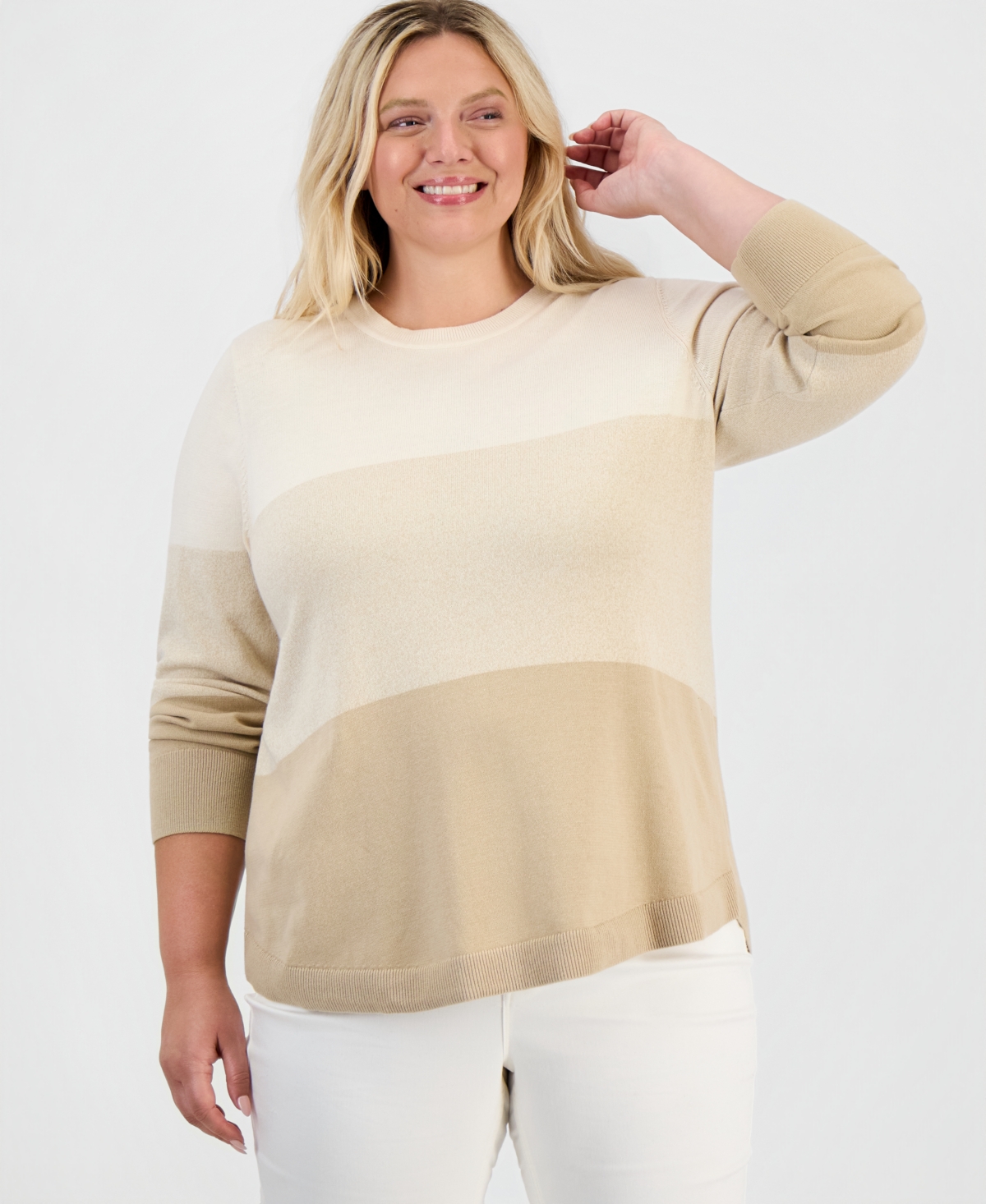 Click here for Style & Co Plus Size Colorblocked Curved-Hem Sweat... prices