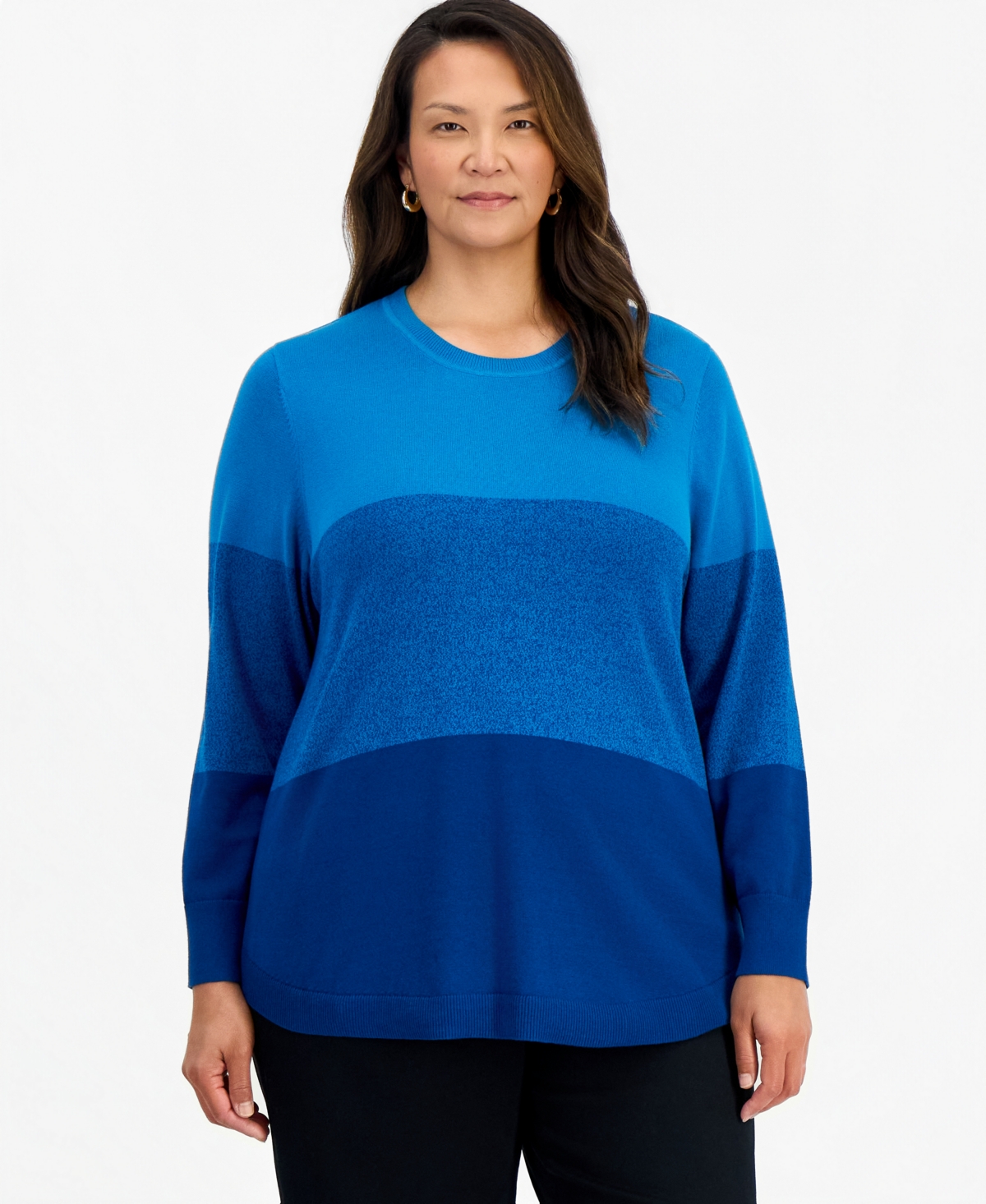 Click here for Style & Co Plus Size Colorblocked Curved-Hem Sweat... prices