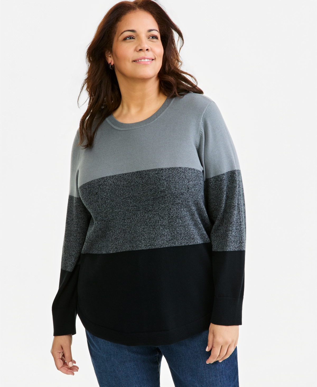 Click here for Style & Co Plus Size Colorblocked Curved-Hem Sweat... prices