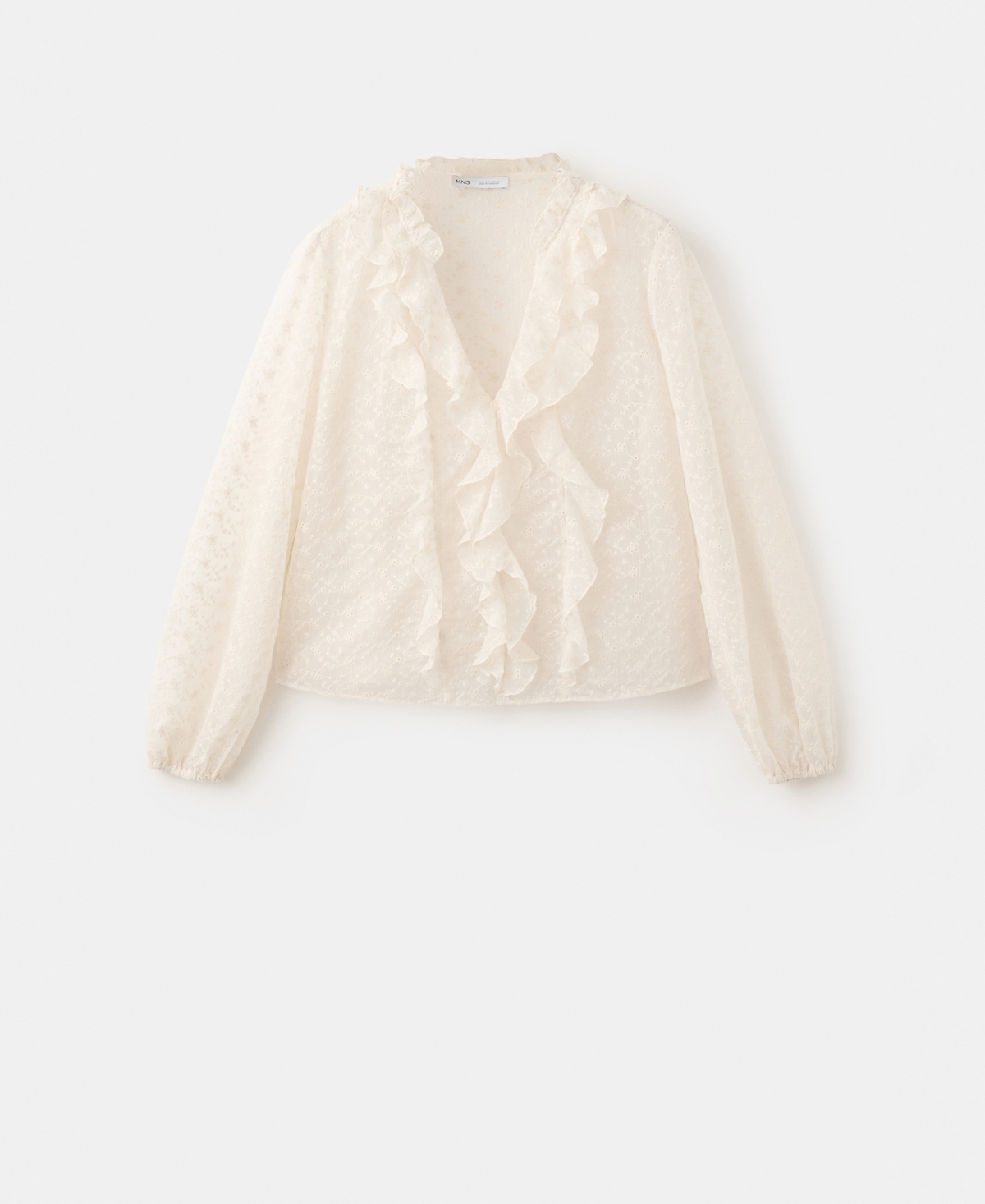 Click here for Mango Womens Ruffled Embroidered Blouse - Ecru prices