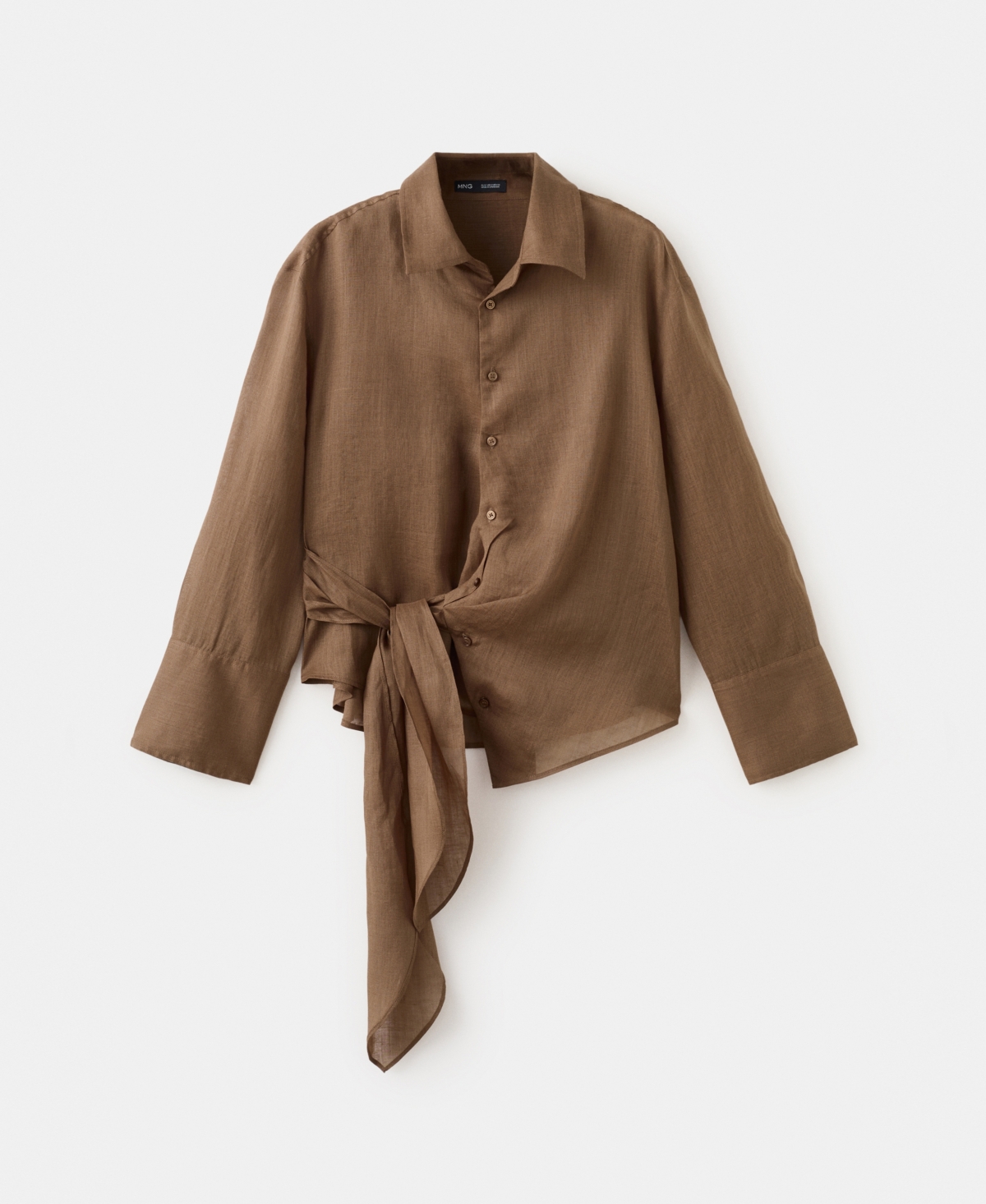 Click here for Mango Womens Ramie Tie-Front Blouse - Brown prices