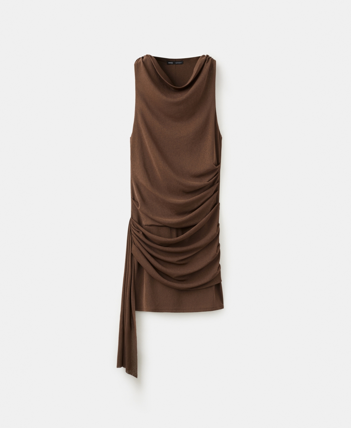 Click here for Mango Womens Draped Neckline Ruched Dress - Brown prices
