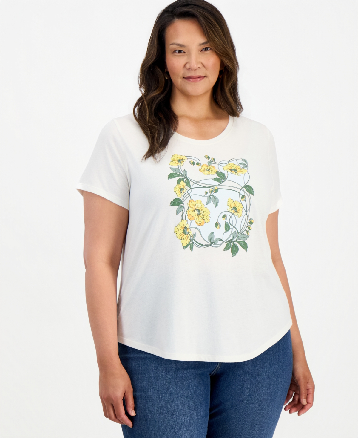 Click here for Style & Co Plus Size Perfect Floral-Print Curved-H... prices