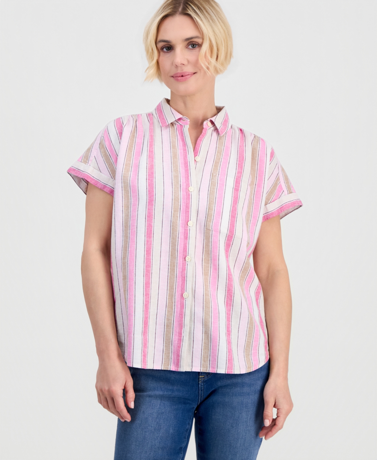 Click here for Style & Co Petite Striped Button-Up Camp Shirt  Ma... prices