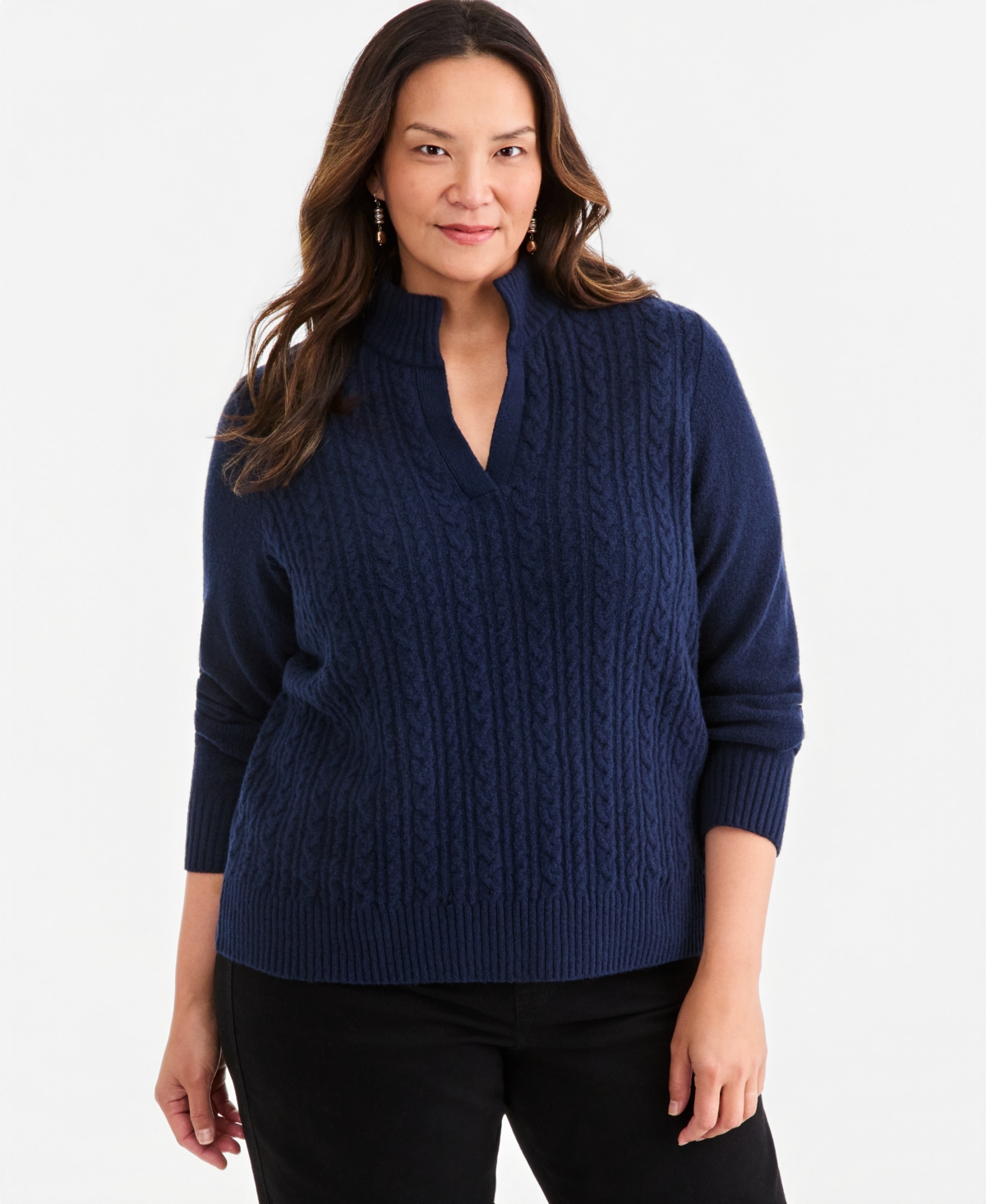 Click here for Style & Co Plus Size Cable-Knit Split-Neck Sweater... prices