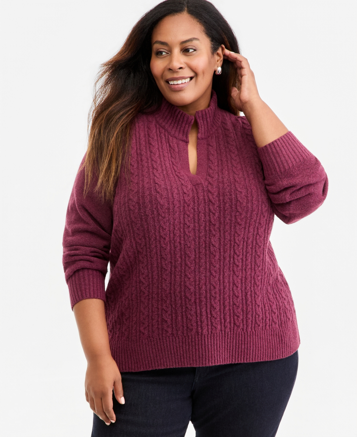 Click here for Style & Co Plus Size Cable-Knit Split-Neck Sweater... prices