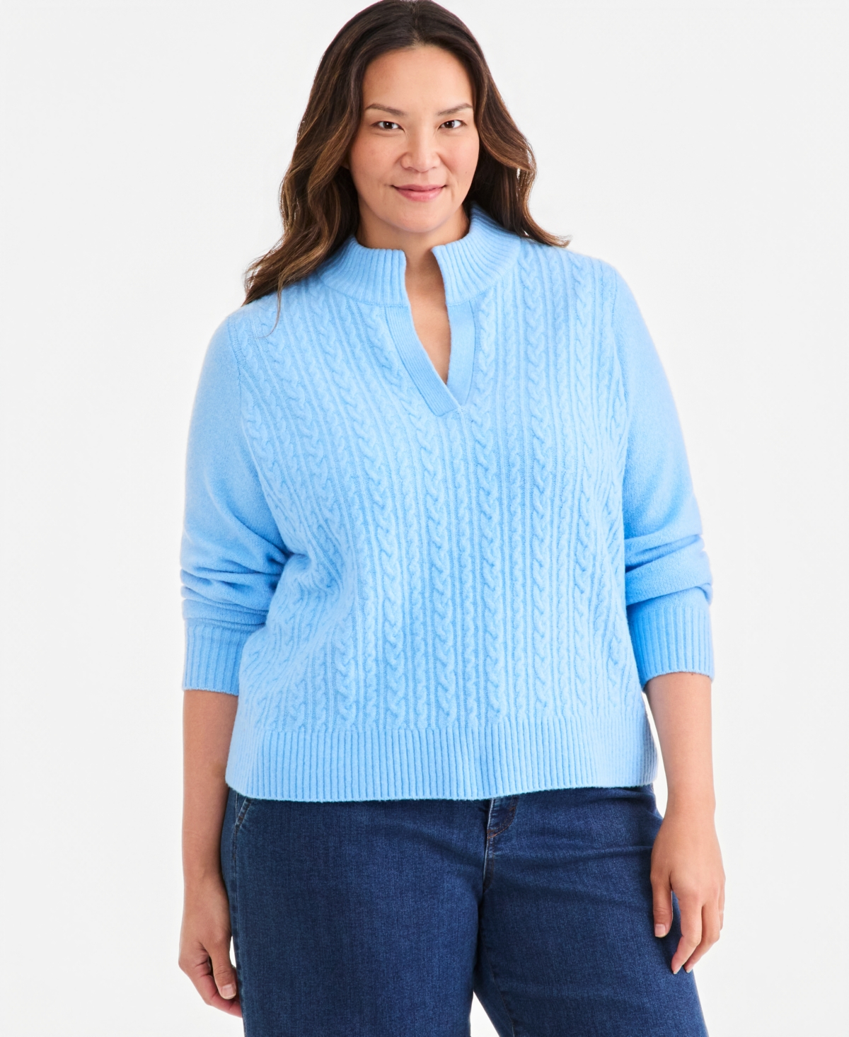 Click here for Style & Co Plus Size Cable-Knit Split-Neck Sweater... prices
