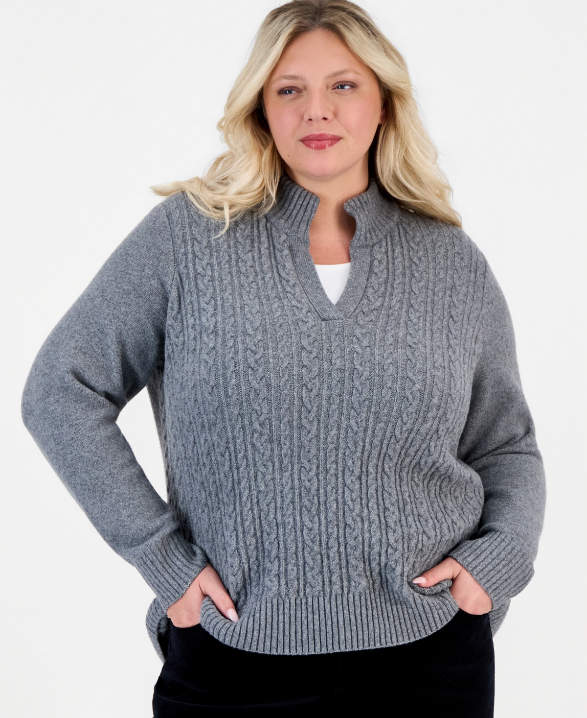 Click here for Style & Co Plus Size Cable-Knit Split-Neck Sweater... prices