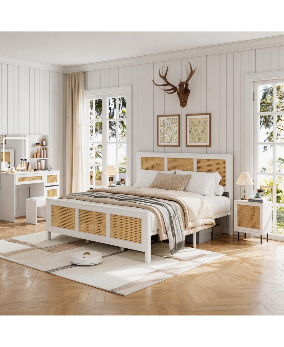 Click here for homfan Rattan Bed Frame with Sturdy Metal Slats  N... prices