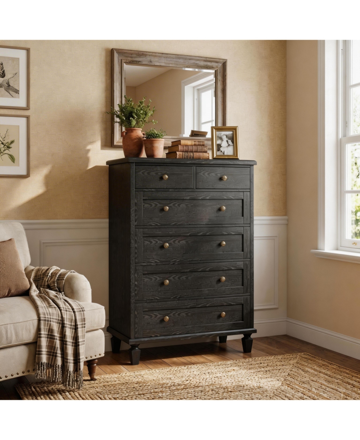 Click here for Homfan 47 Tall 6 Drawer Dresser  Vintage Wooden Ch... prices