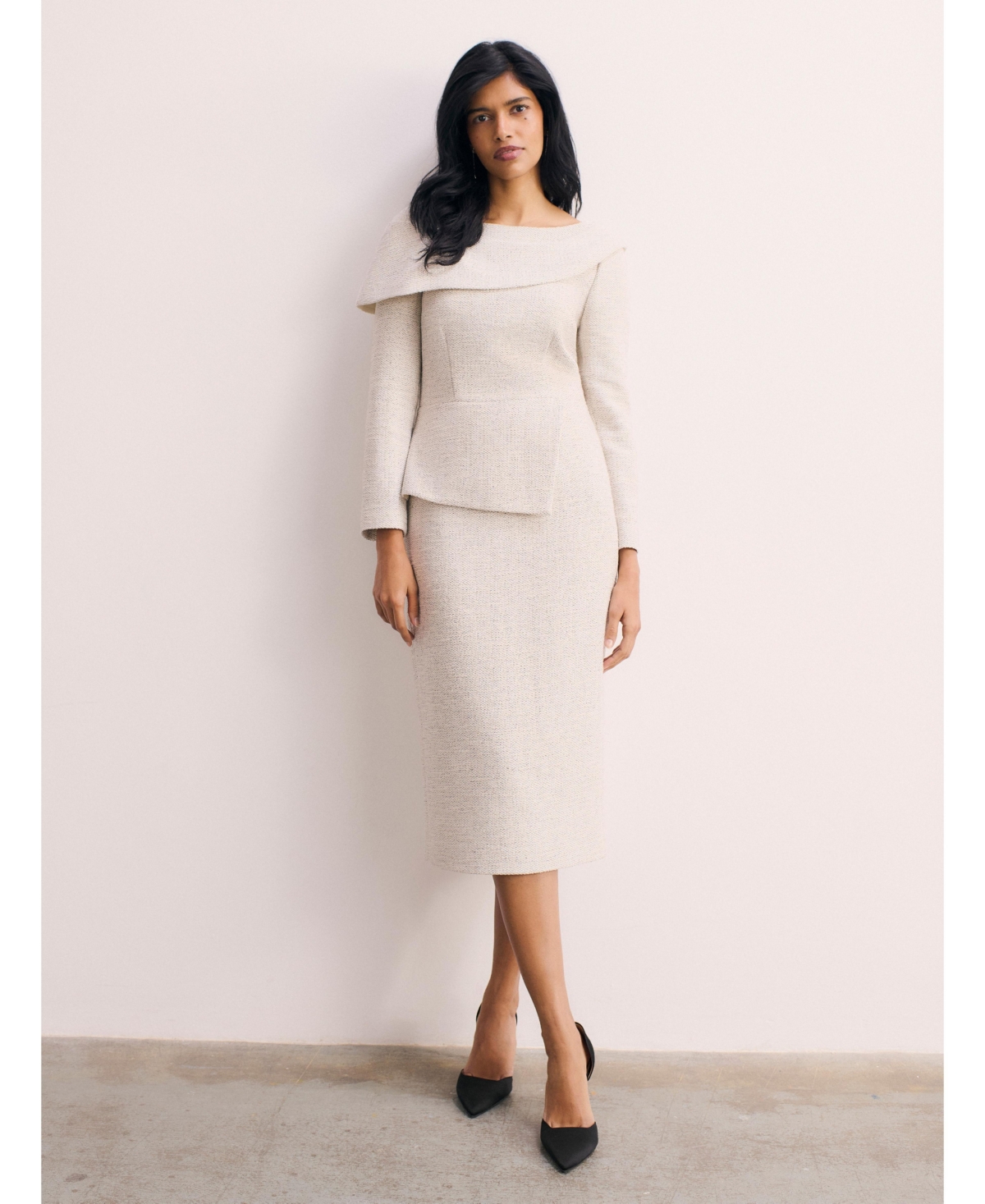 Click here for The Fold Womens Palmerston Tweed Dress - Ivory prices