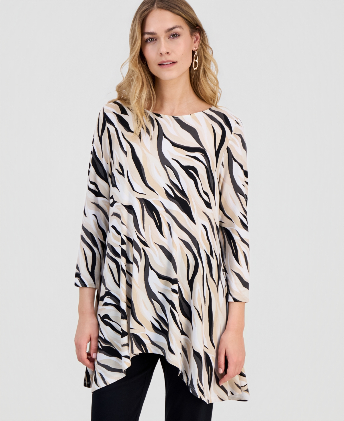 Click here for Jm Collection Womens Printed 3/4-Sleeve Swing Knit... prices