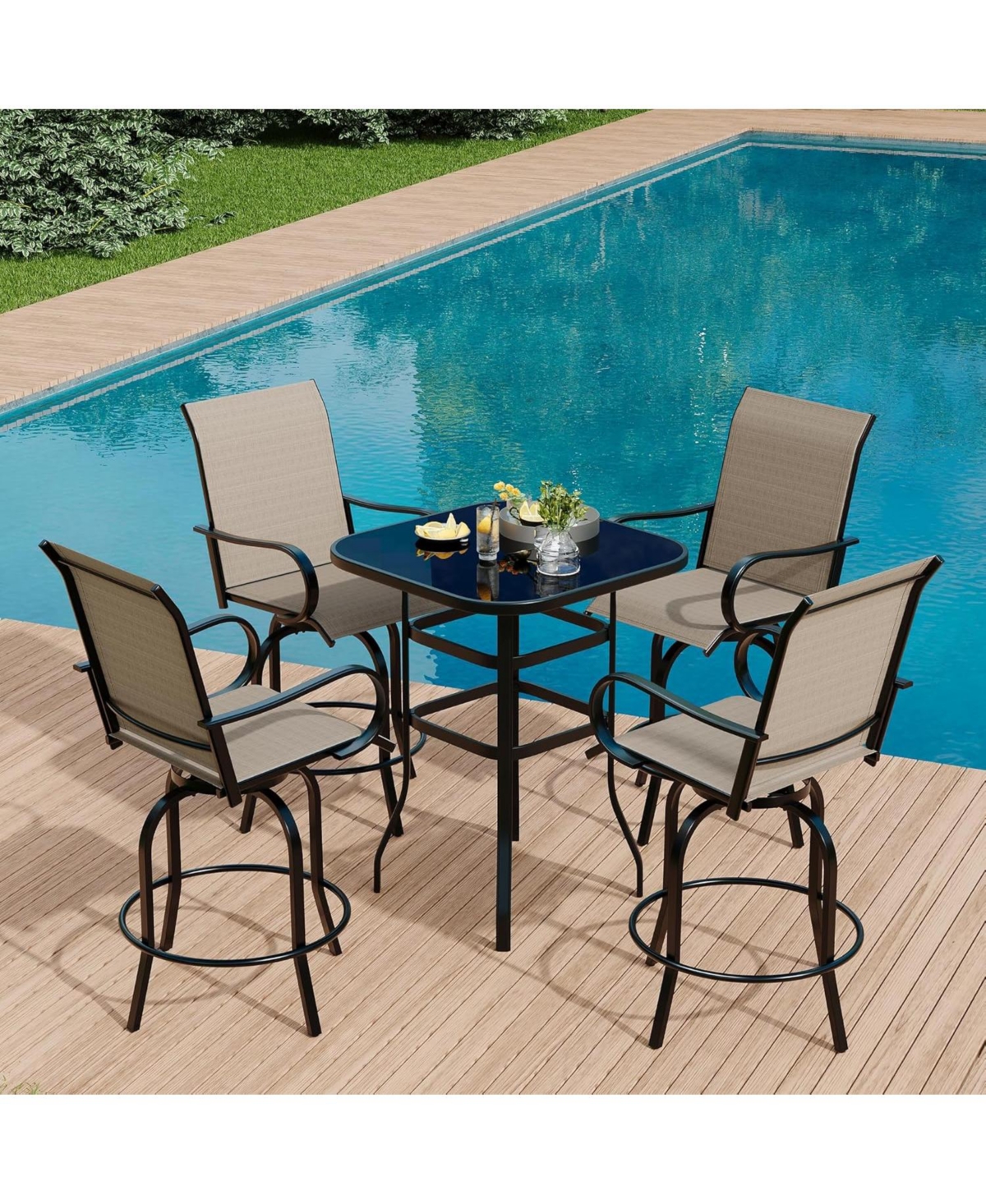 Click here for gaomon 5 Piece Outdoor Swivel Bar Set with 4 Swive... prices