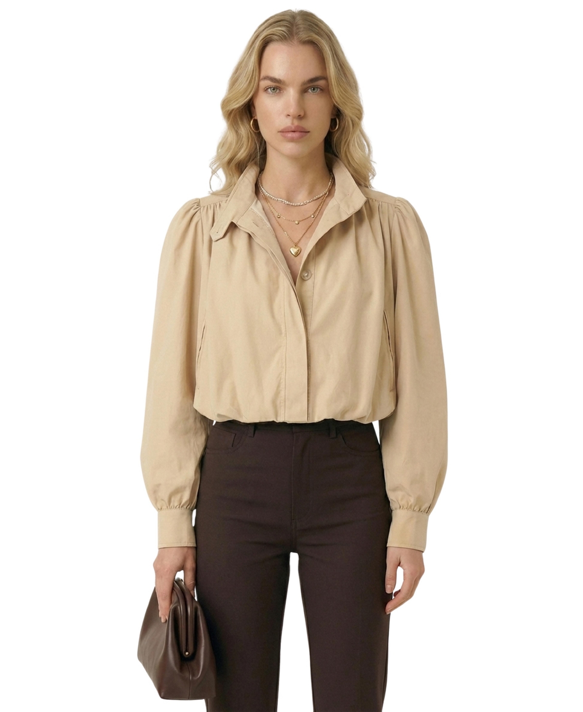 Click here for Modenaire Womens Cropped Point Collar Puff Sleeve... prices