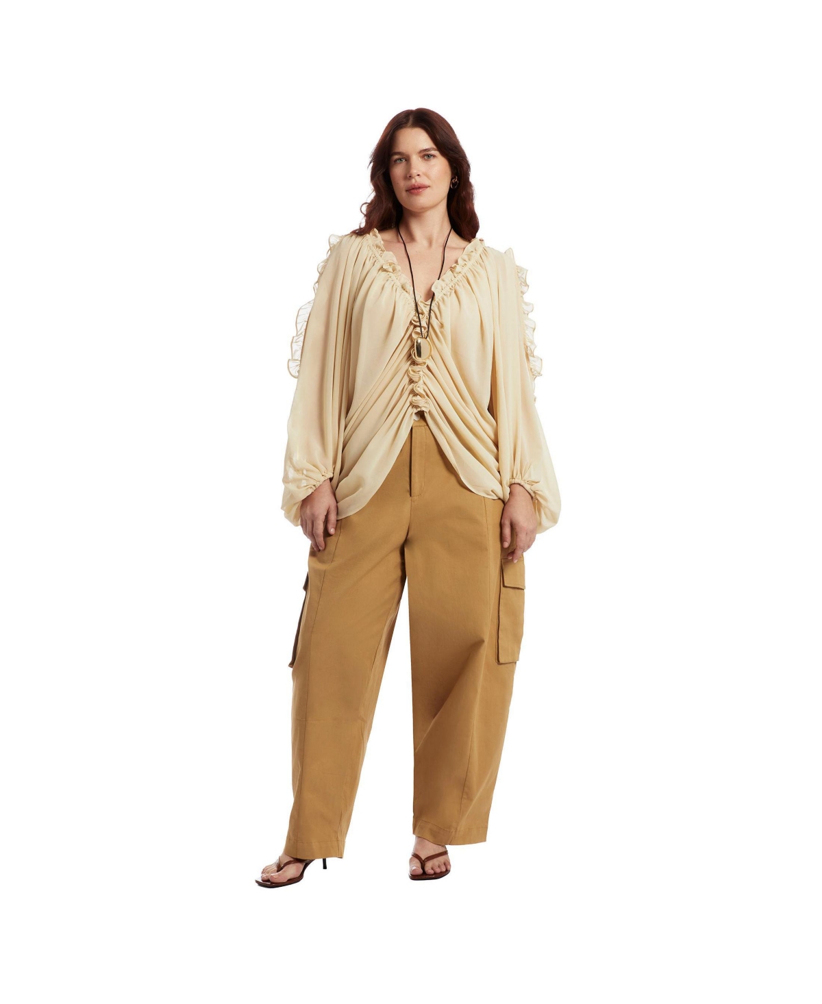Click here for June & Vie Womens Barrel Leg Cargo Pant - Rye brea... prices