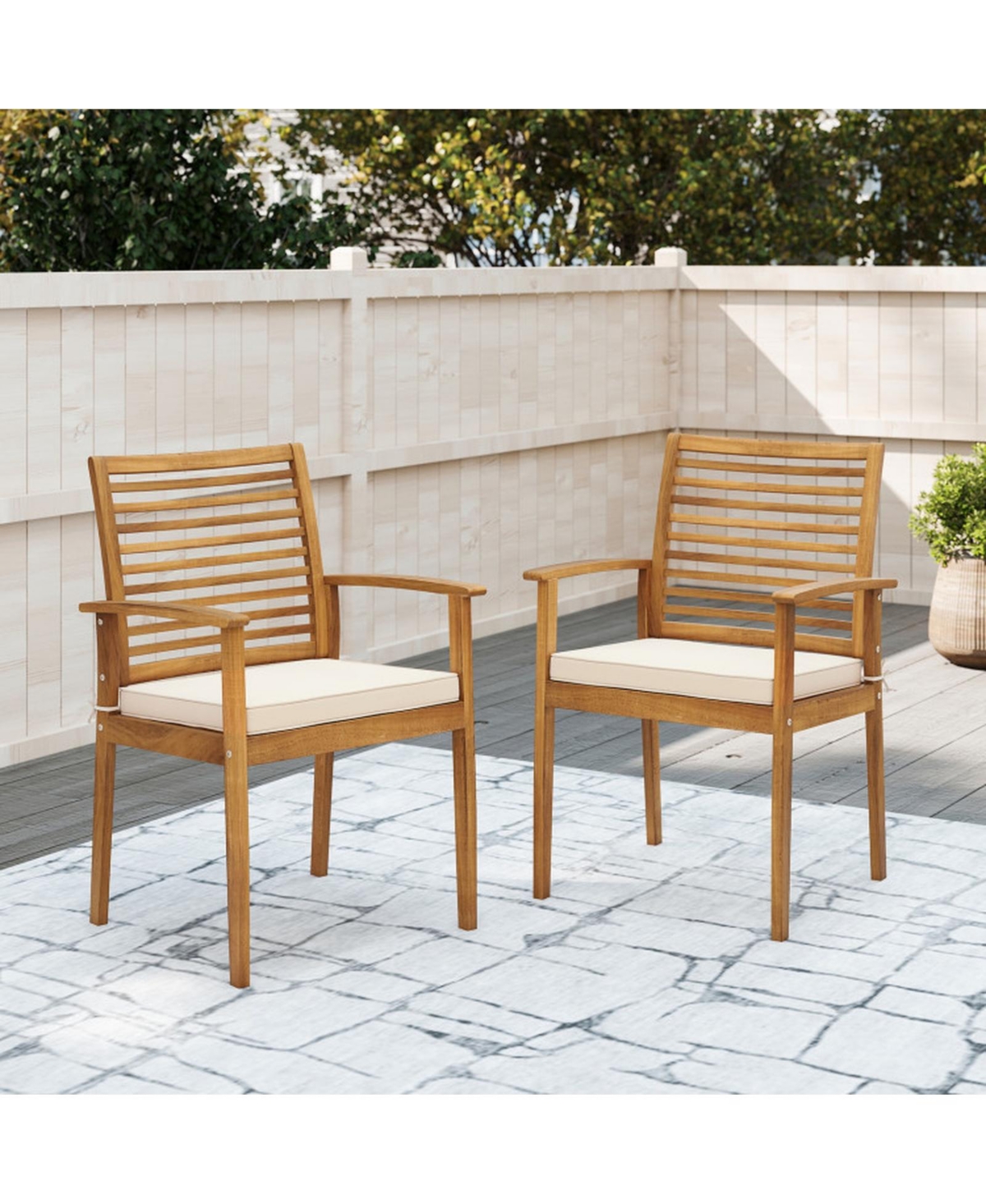 Click here for Gouun Set of 2 Acacia Wood Outdoor Patio Dining Ch... prices