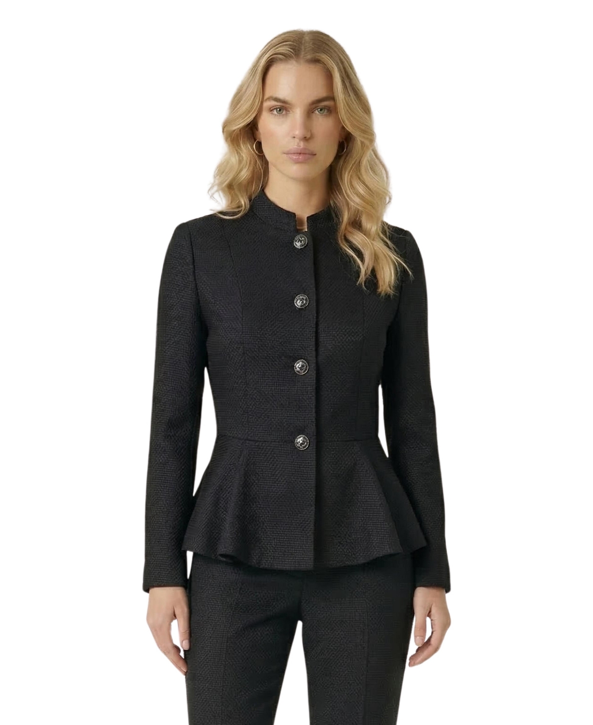 Click here for Modenaire Womens Textured Peplum Blazer - Black prices