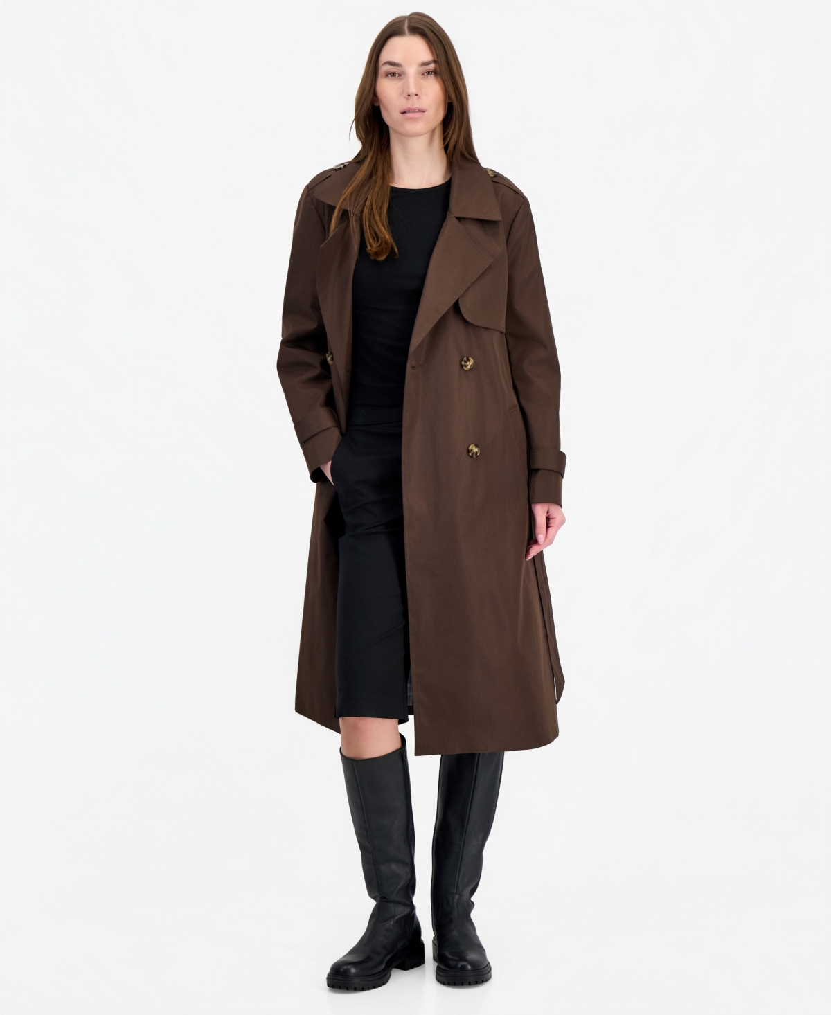 Click here for Jou Jou Womens Belted Trench Coat - Chocolate prices