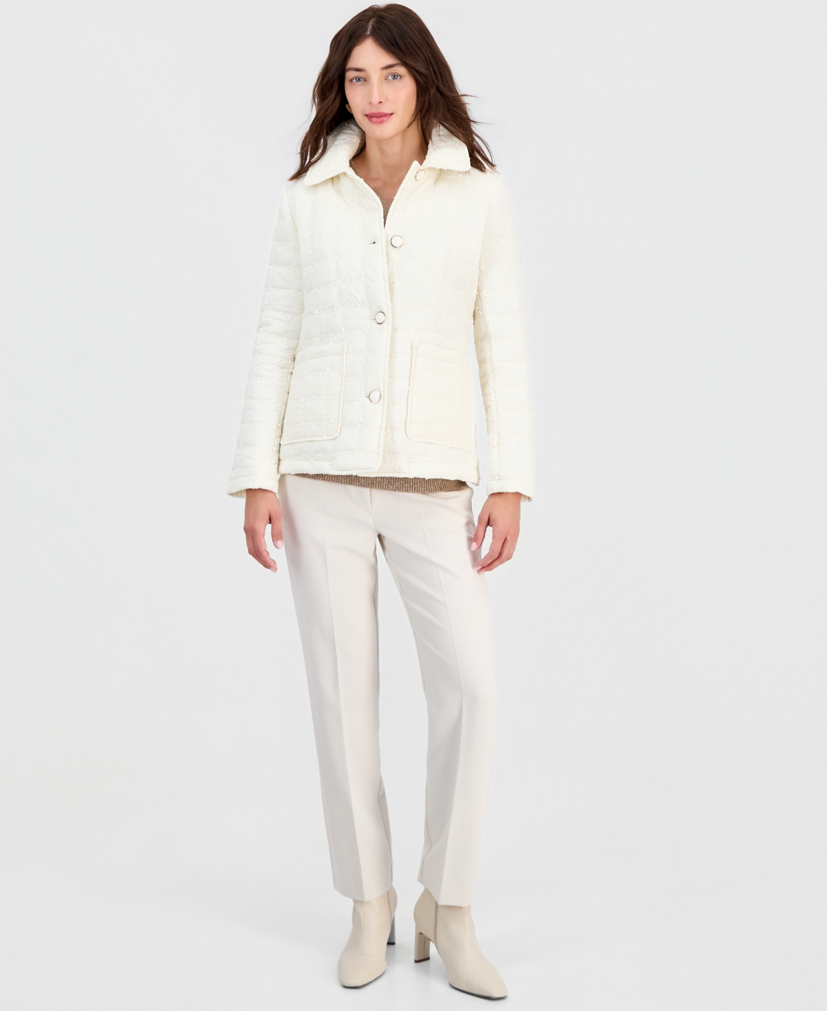 Click here for CeCe Womens Short Boucle Windowpane Quilted Coat -... prices