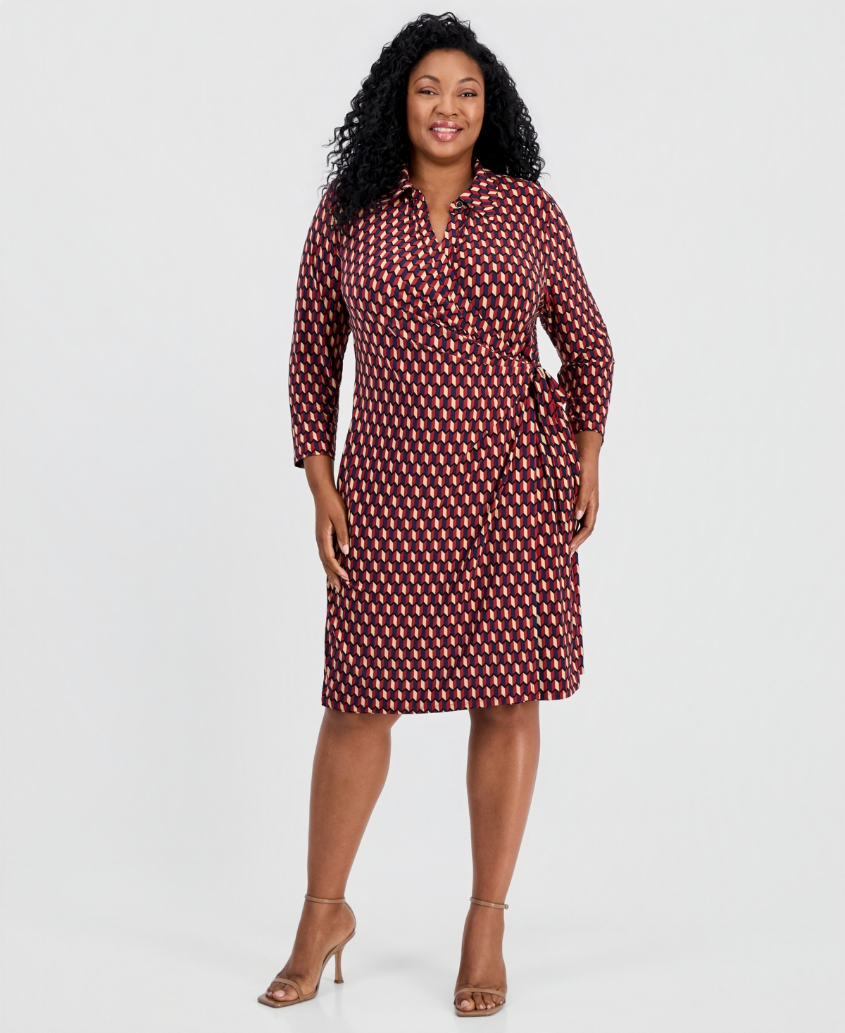 Click here for Anne Klein Plus Size Printed Faux-Wrap Dress - Rus... prices