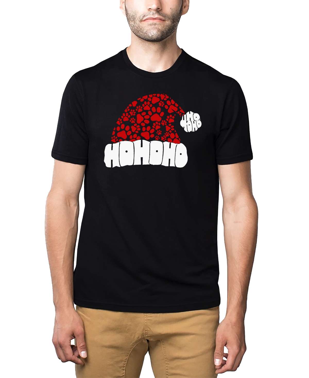 Click here for La Pop Art Mens Santa Hat Paw Print Word Art T-Shi... prices
