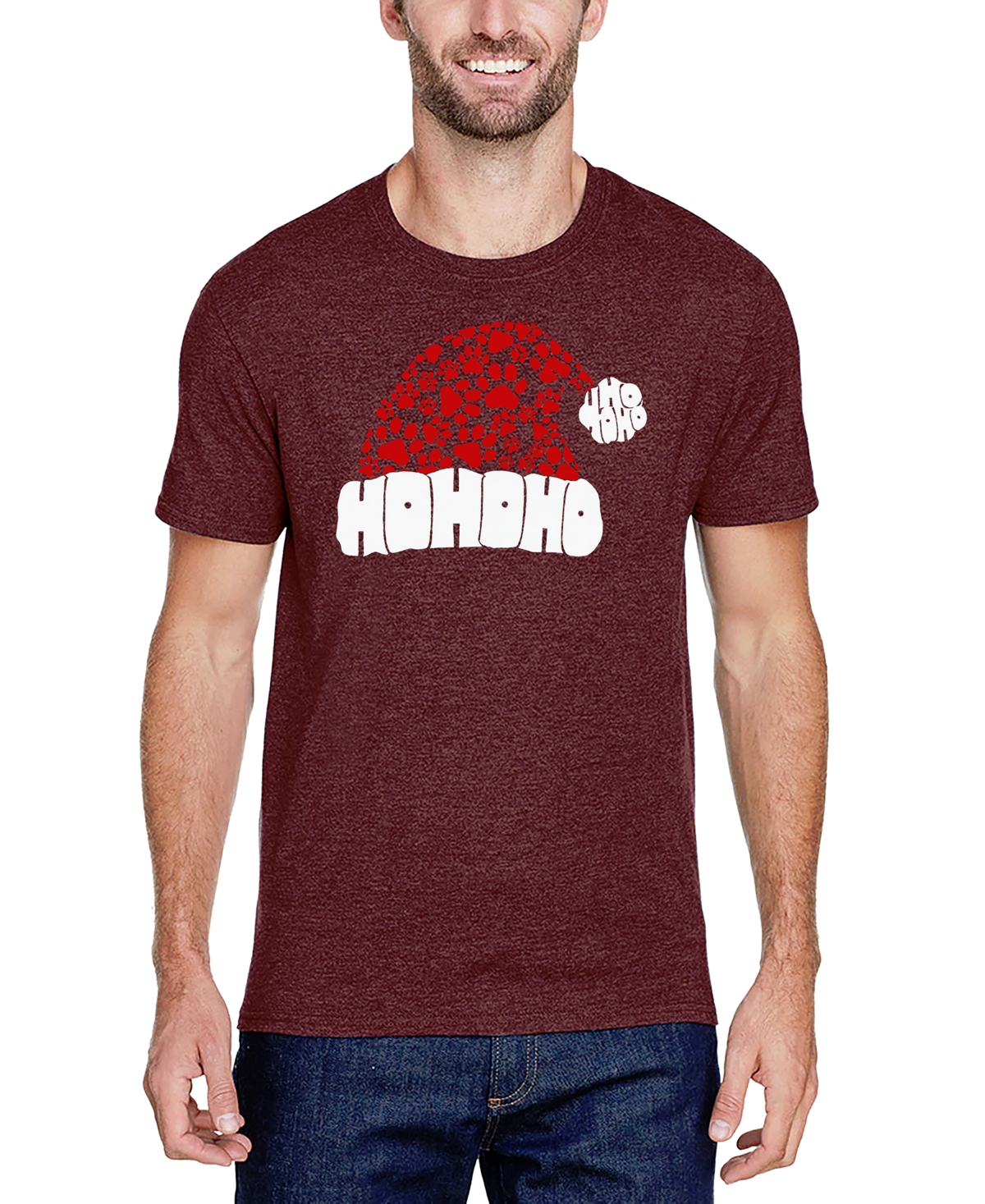 Click here for La Pop Art Mens Santa Hat Paw Print Word Art T-Shi... prices