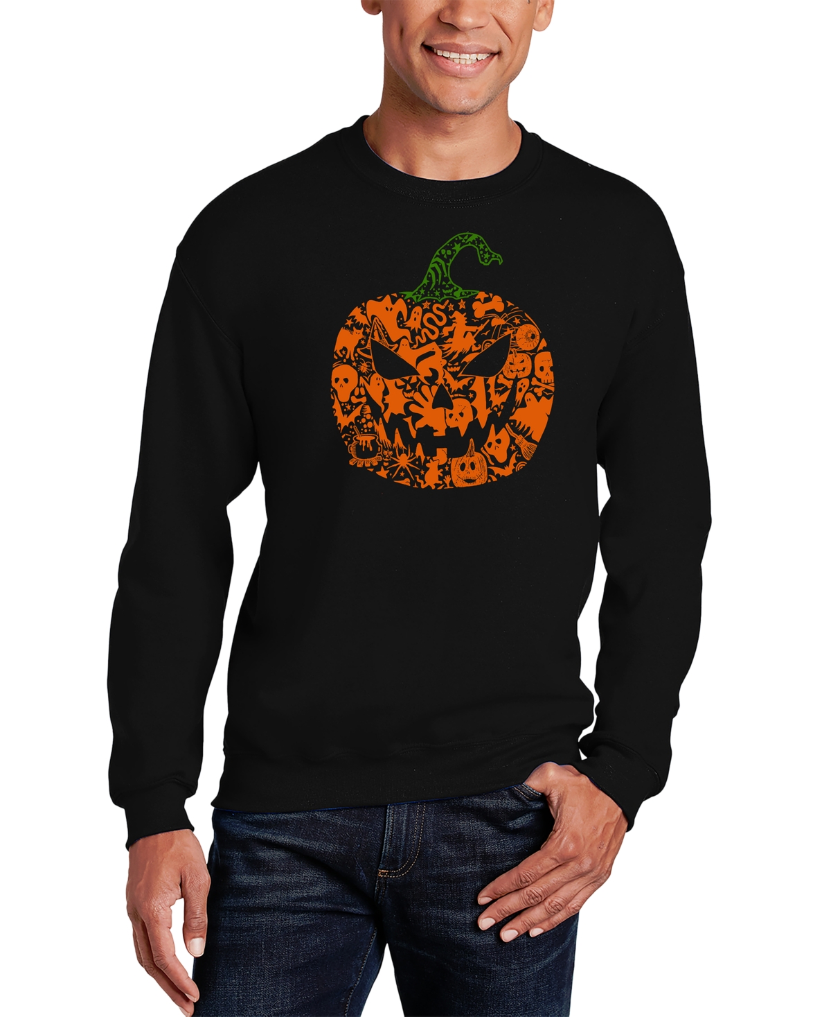 Click here for La Pop Art Mens Halloween Pumpkin Word Art Crewnec... prices