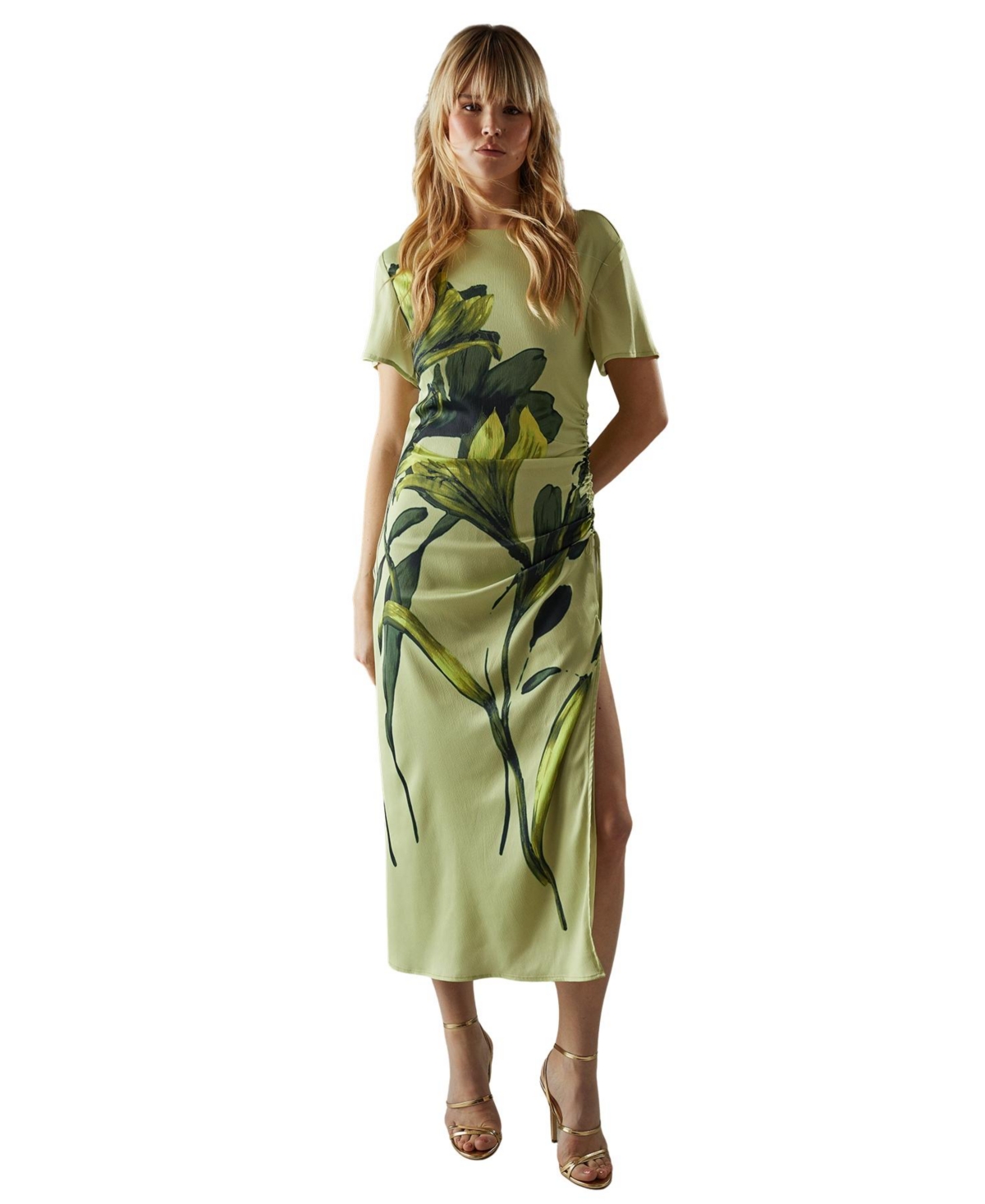 Click here for Warehouse Womens Placement Print Crinkle Midi Sati... prices