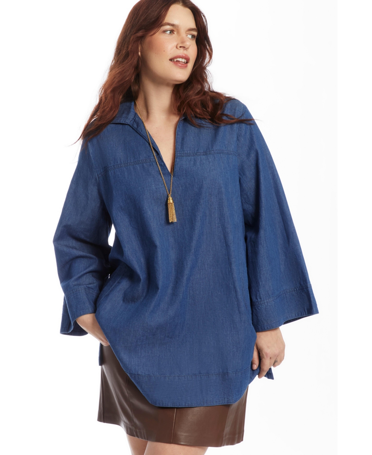 Click here for June + Vie Womens Plus Size Cotton Denim Blouse -... prices