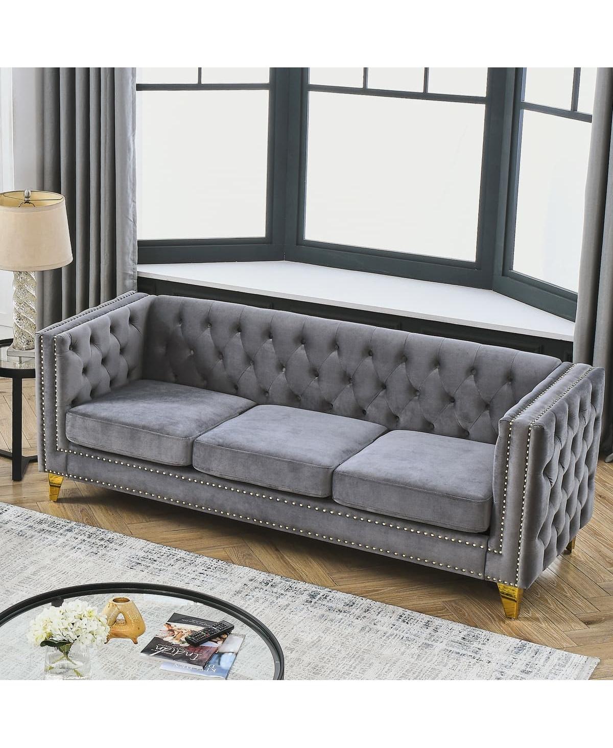 Click here for Maison Boucle 80.5 Velvet Chesterfield Sofa Couch... prices