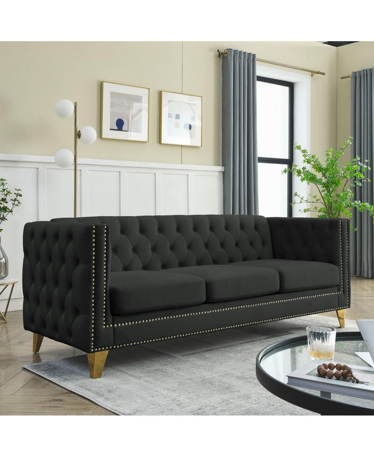 Click here for Maison Boucle 80.5 Velvet Chesterfield Sofa Couch... prices