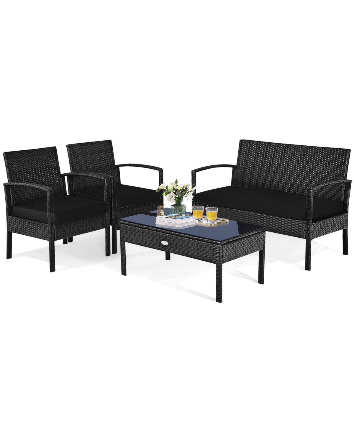 Click here for Sugift 4 Piece Patio Rattan Furniture Set with Cus... prices