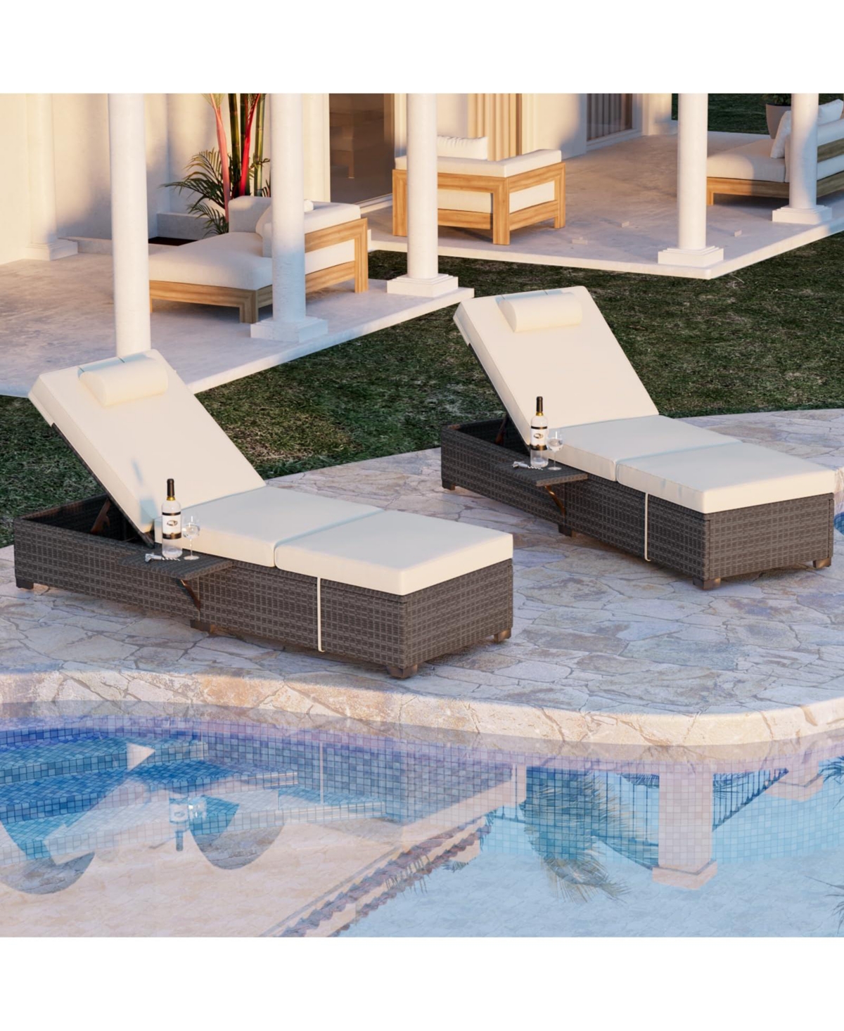 Click here for homfan Outdoor Pe Wicker Chaise Lounge Chairs Set... prices