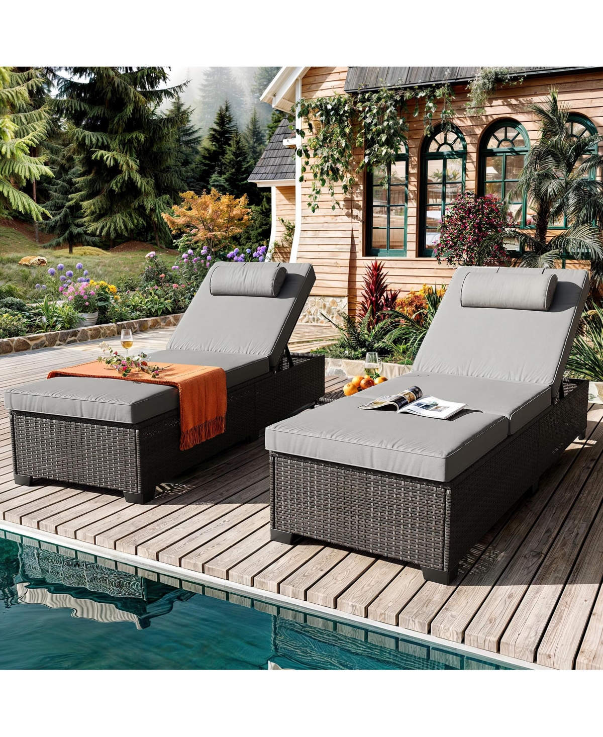 Click here for homfan Outdoor Pe Wicker Chaise Lounge Chairs Set... prices