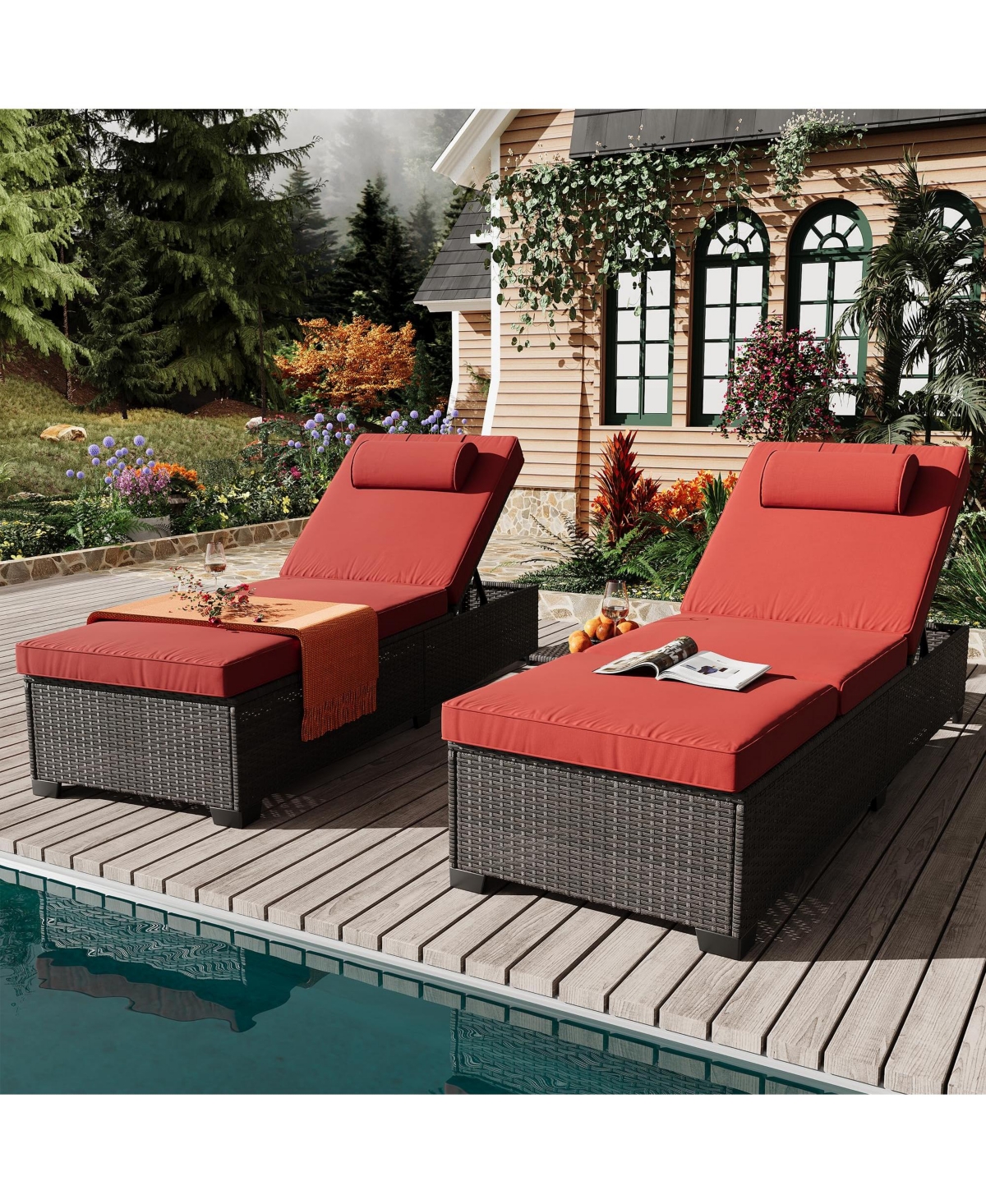 Click here for homfan Outdoor Pe Wicker Chaise Lounge Chairs Set... prices