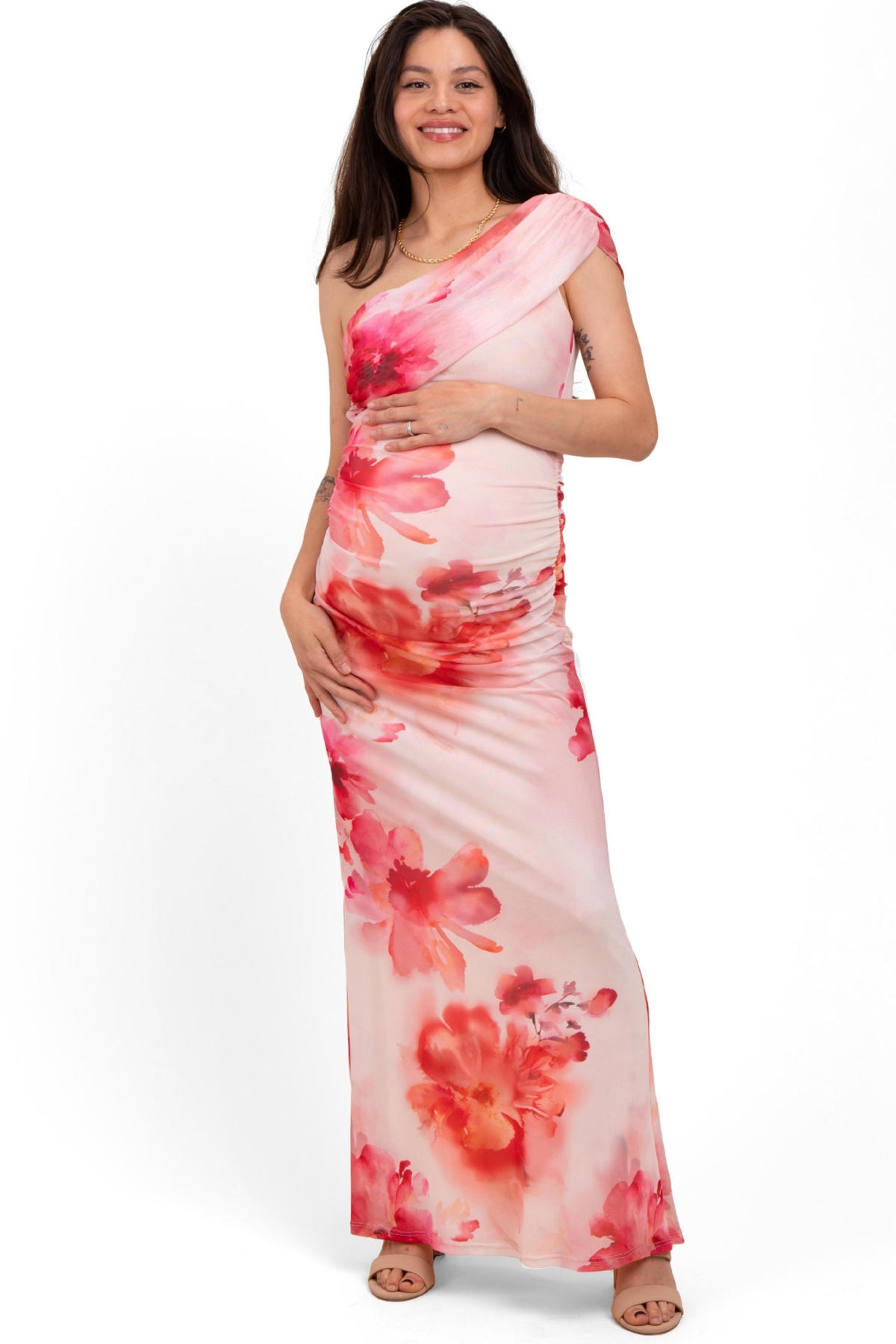 Click here for Pinkblush Maternity Cream One Shoulder Ruched Maxi... prices