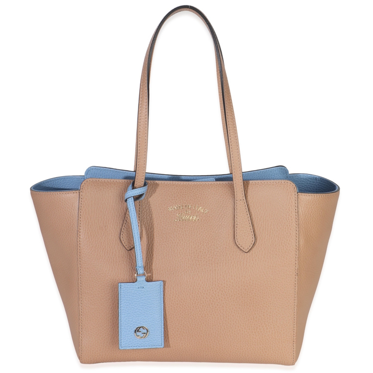 Click here for Pre-Owned Gucci Beige Blue Dollar Calfskin Swing T... prices