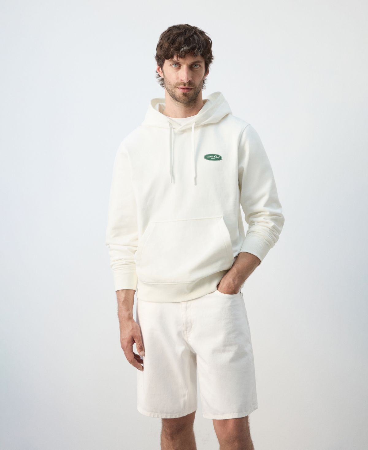 Click here for Mango Mens Cotton Hooded Sweatshirt - Off White prices