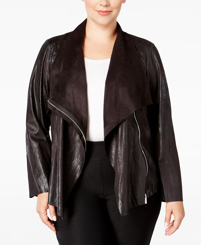 Calvin Klein Plus Size Distressed Flyaway Jacket - Macy's