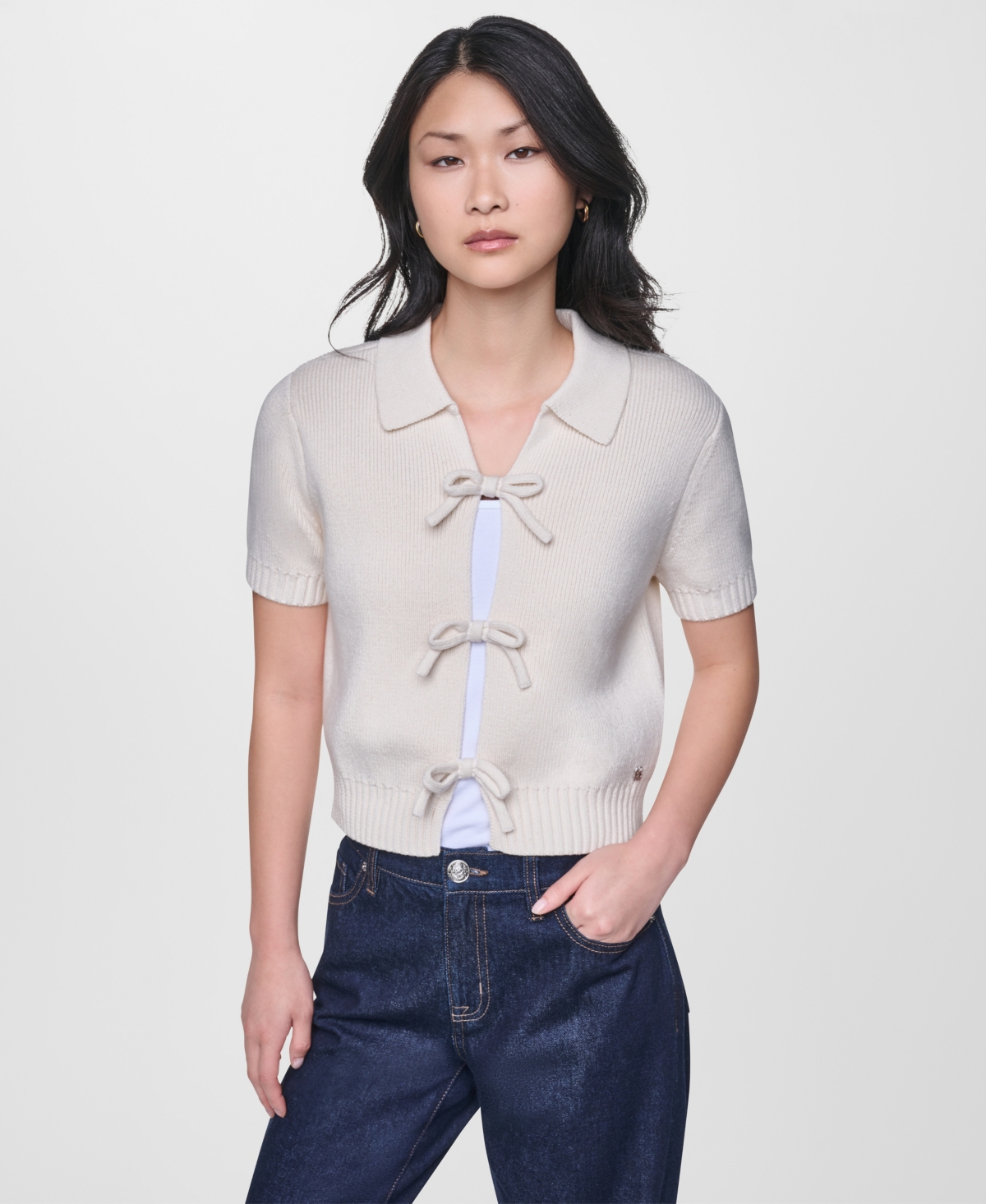 Click here for Dkny Jeans Womens Short-Sleeve Polo Collar Tie Fro... prices