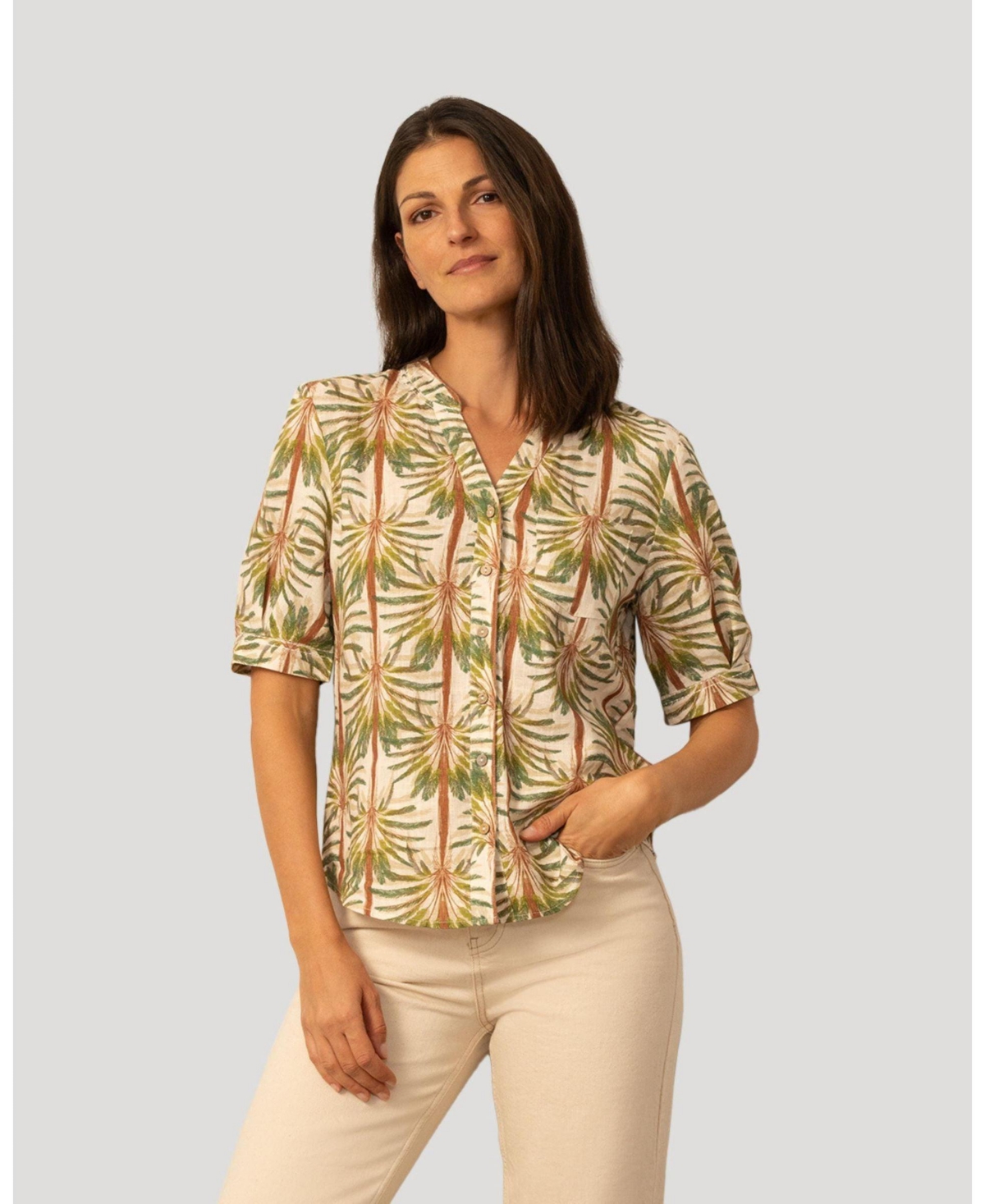 Click here for Cable & Gauge Womens Printed Linen Blend Button Fr... prices