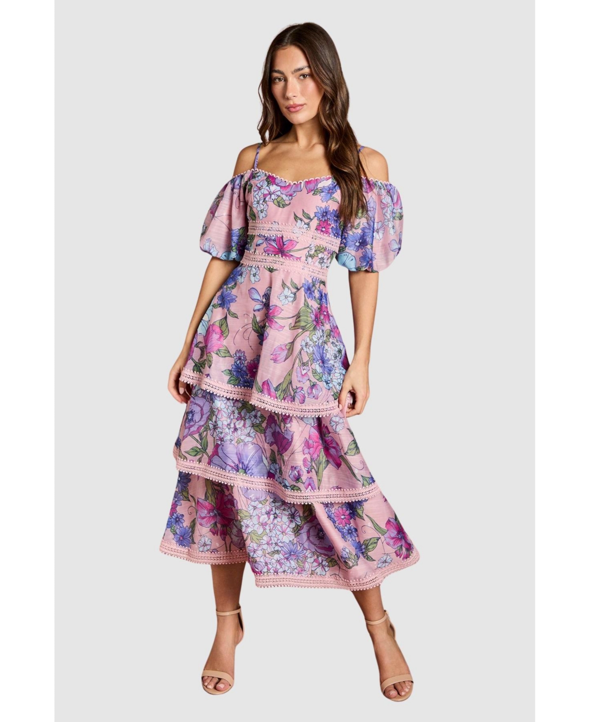 Click here for Coast Womens Printed Lace Midi Dress - Pink prices