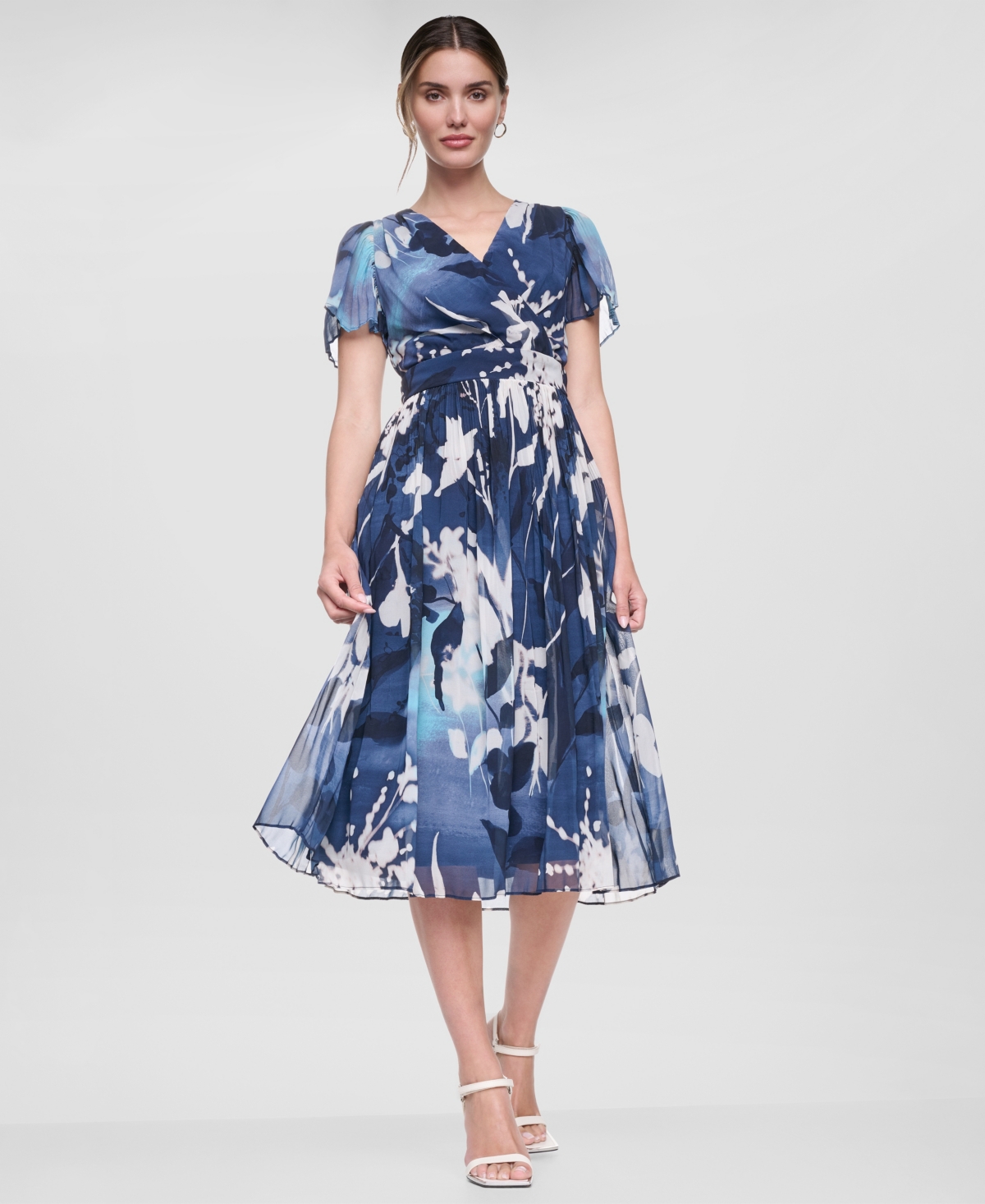 Click here for Dkny Womens Flutter-Sleeve Release Pleat Midi Dres... prices