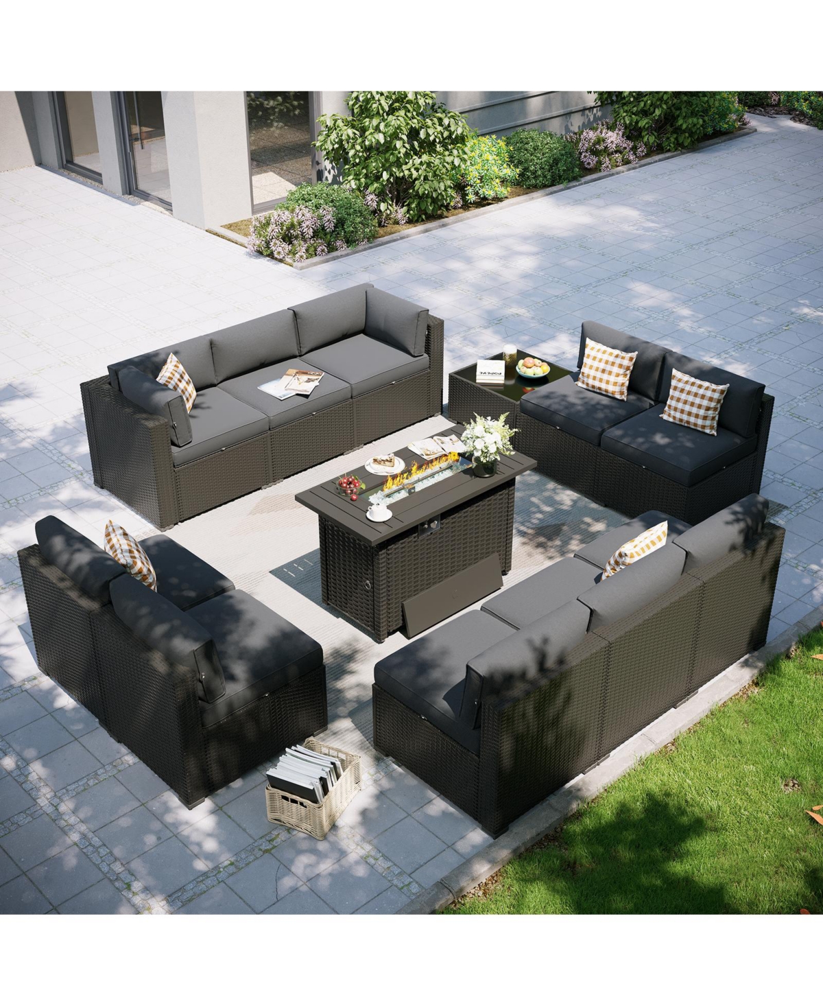 Click here for Aoxun 12-Piece Outdoor Black Wicker Patio Conversa... prices