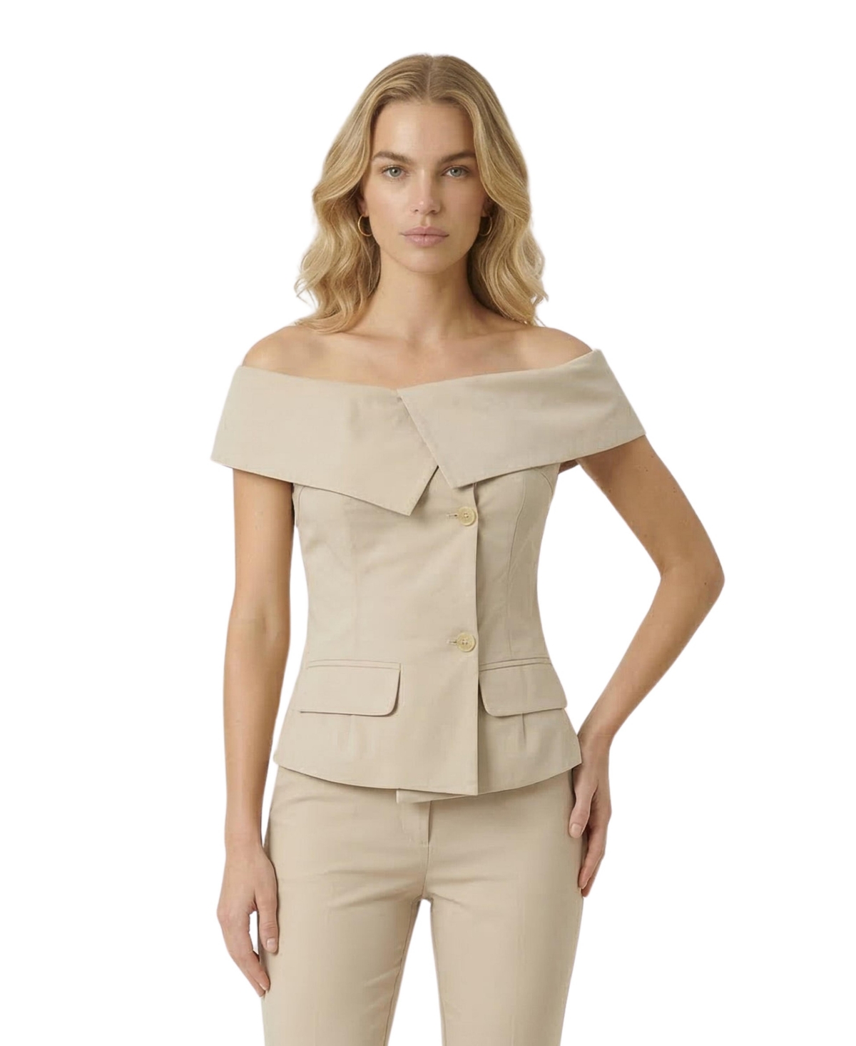 Click here for Modenaire Womens Off-The-Shoulder Foldover-Collar... prices