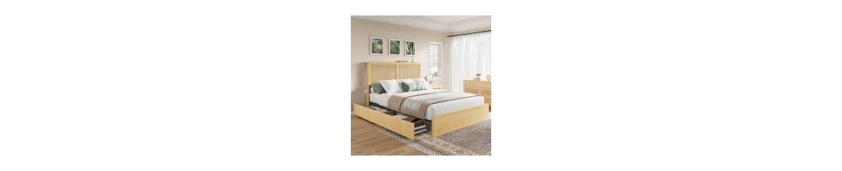Click here for gaomon Rustic-Chic Bed Frame with Natural Rattan H... prices